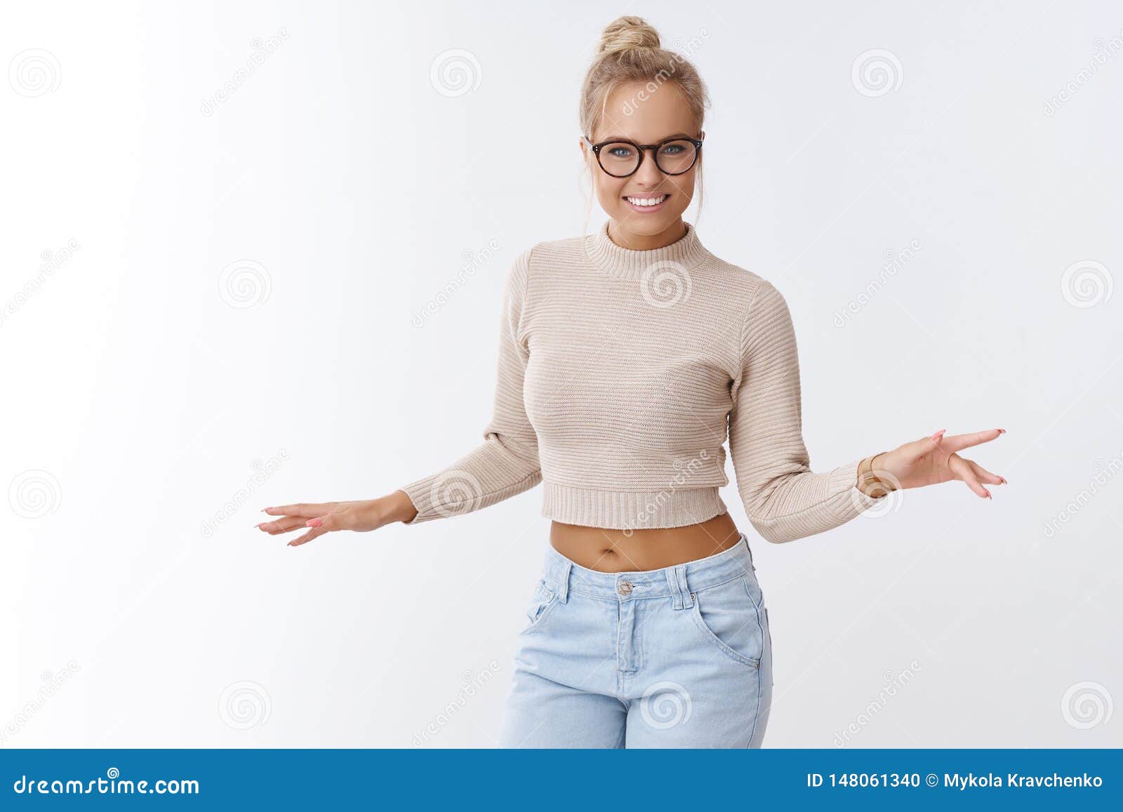 Sassy Good Looking Confident Happy Caucasian Blond Woman In Cropped
