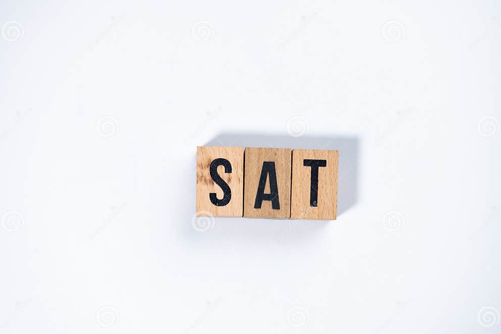 ` SAT ` Text Made of Wooden Cube on White Background Stock Photo ...