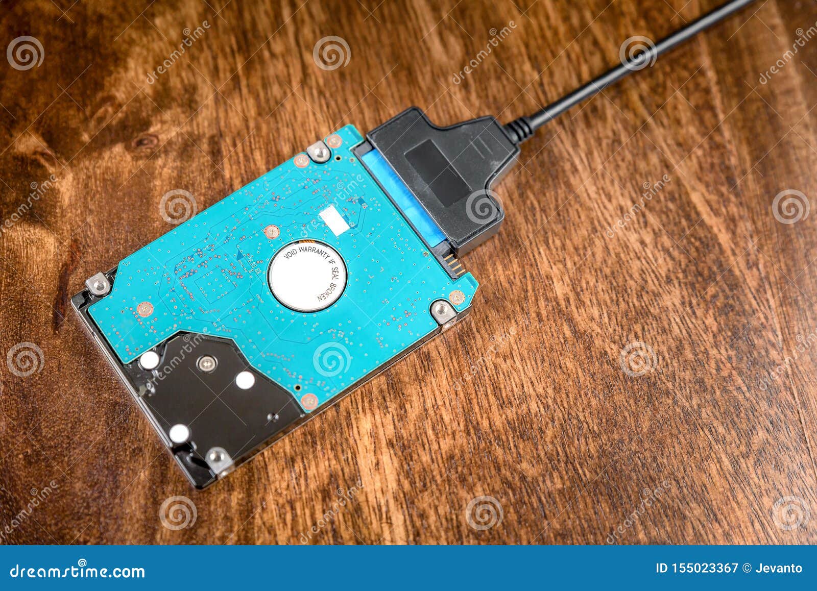 Sata Cable Connected To Hdd 2.5 Hard Drive Disk on Wooden Table Closeup ...