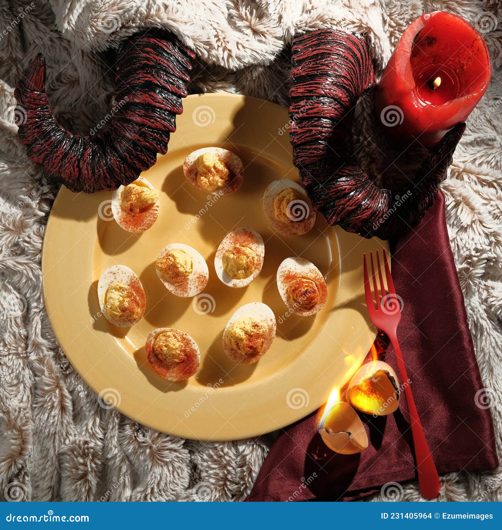 Satan Deviled Eggs stock photo. Image of horns, frightening - 231405964