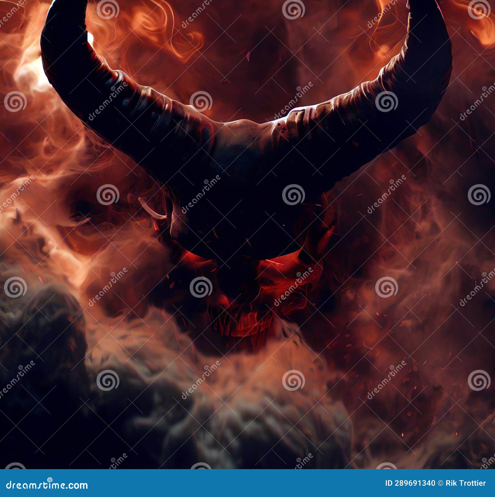 Satan Looking through Fire and Smoke Stock Illustration - Illustration ...