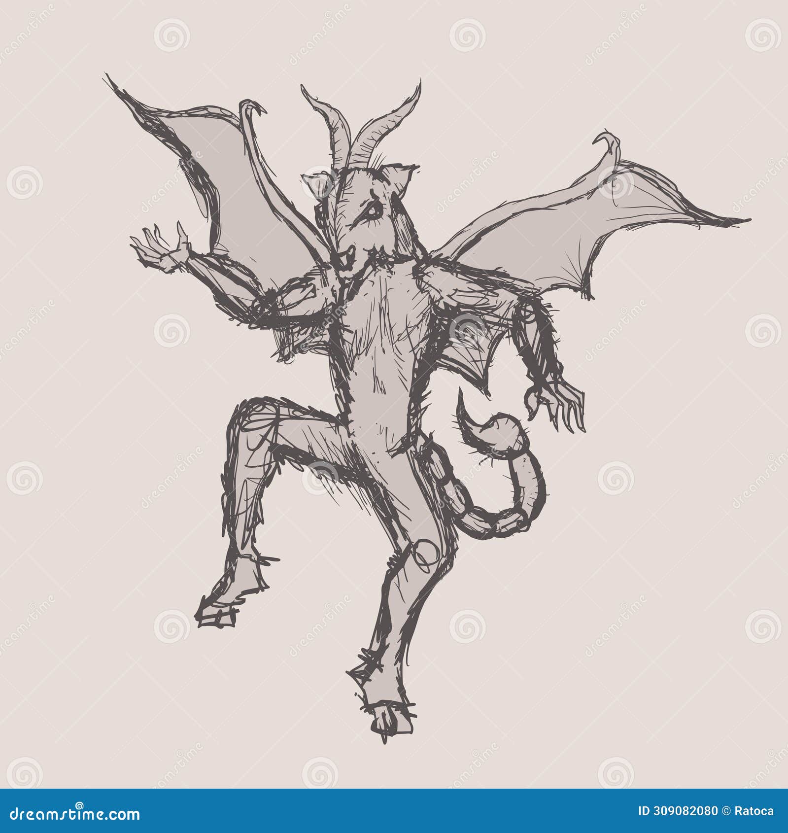 Satanic creature draw stock vector. Illustration of horror - 309082080
