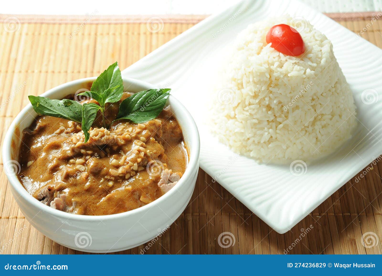 Satay Beef Rice Served in Dish Isolated on Table Top View of Meal Stock ...