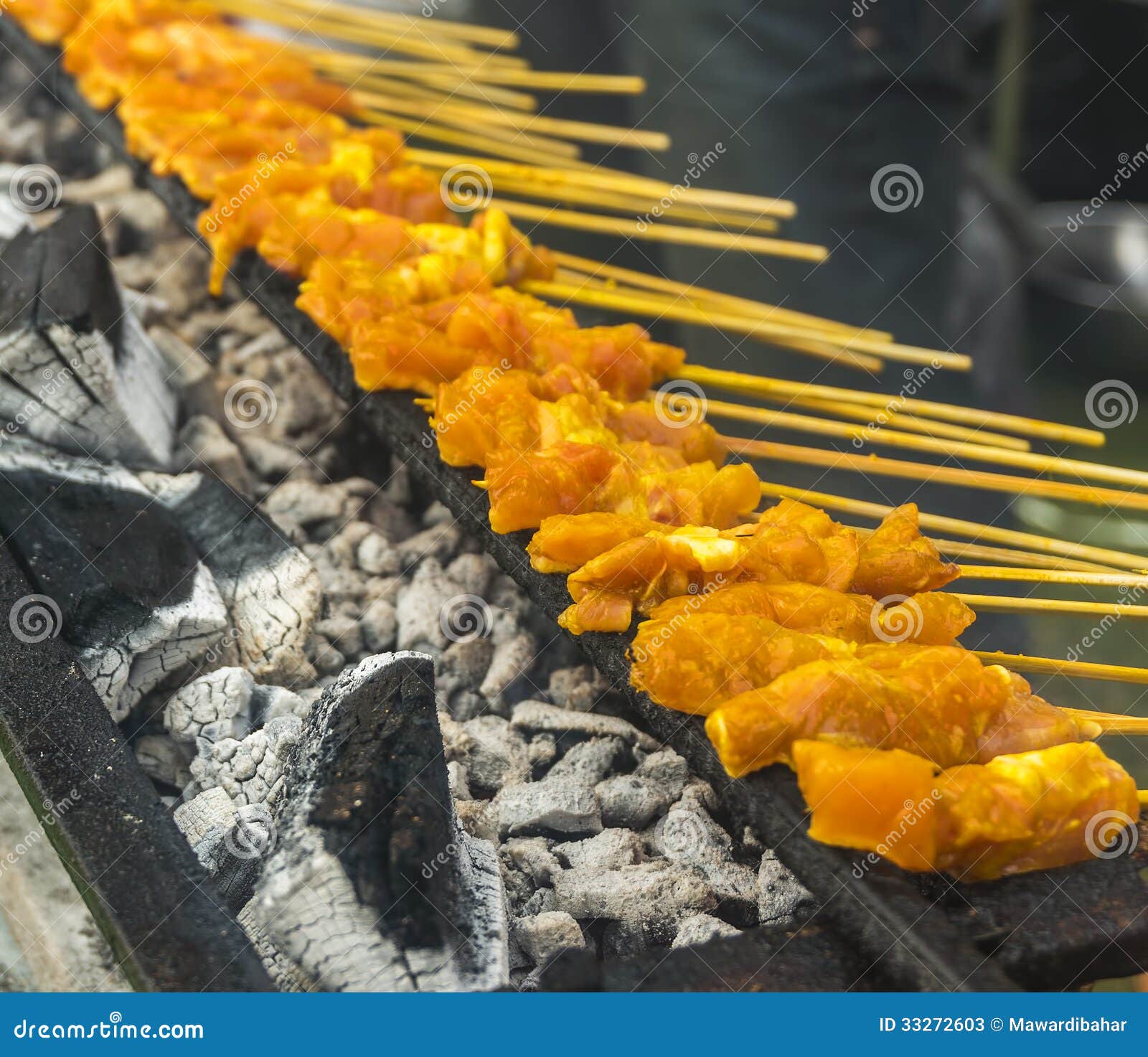 Satay chicken on grill. stock image. Image of japan, cuisine - 33272603