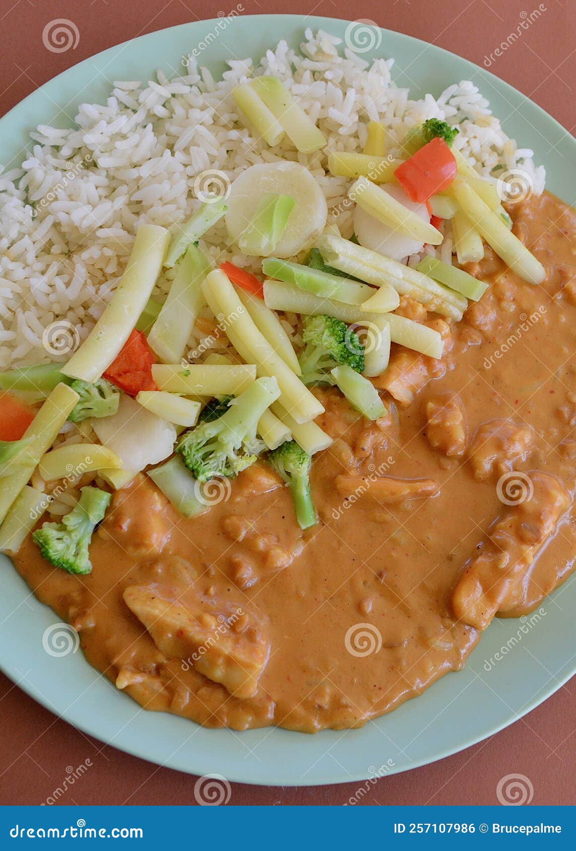 Satay Chicken with Vegetables and Rice Stock Photo - Image of grain ...