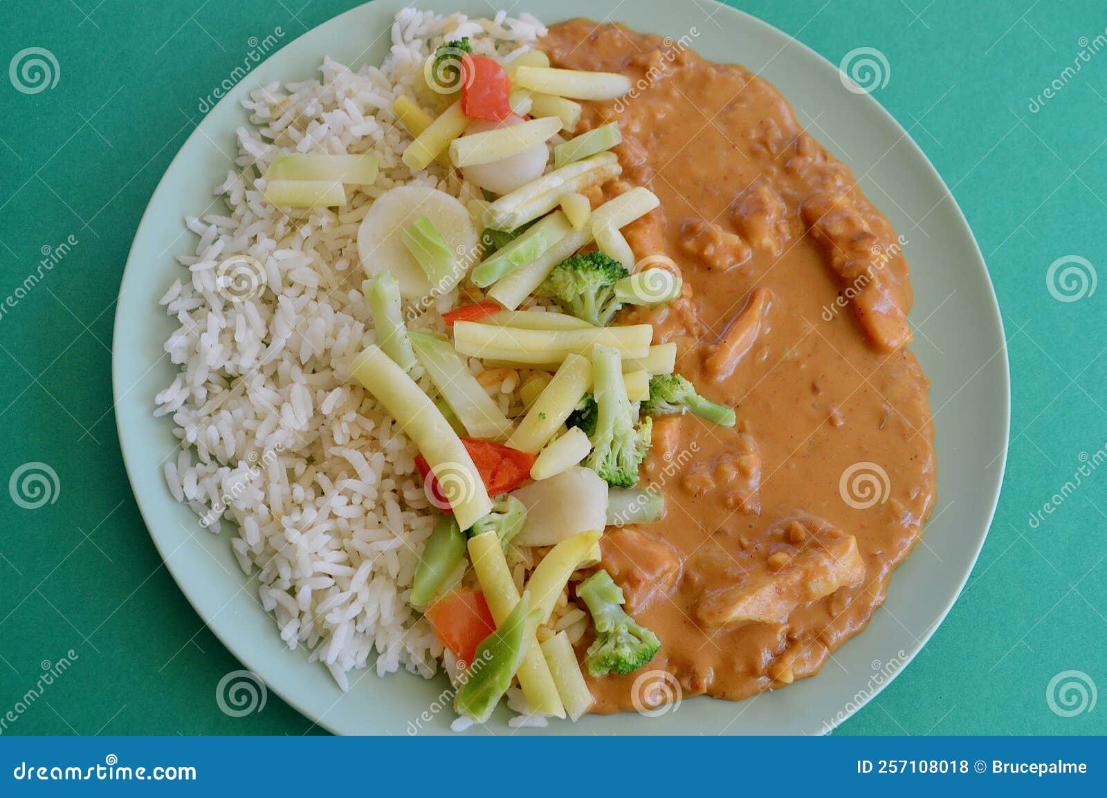 Satay Chicken with Vegetables and Rice Stock Photo - Image of milk ...