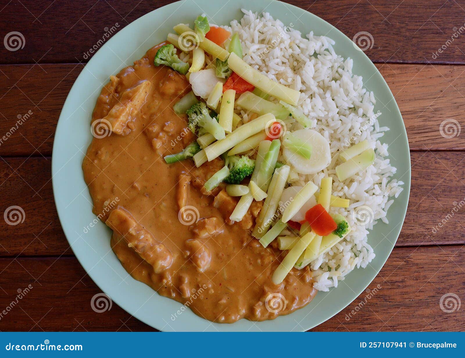 Satay Chicken with Vegetables and Rice Stock Image - Image of chicken ...