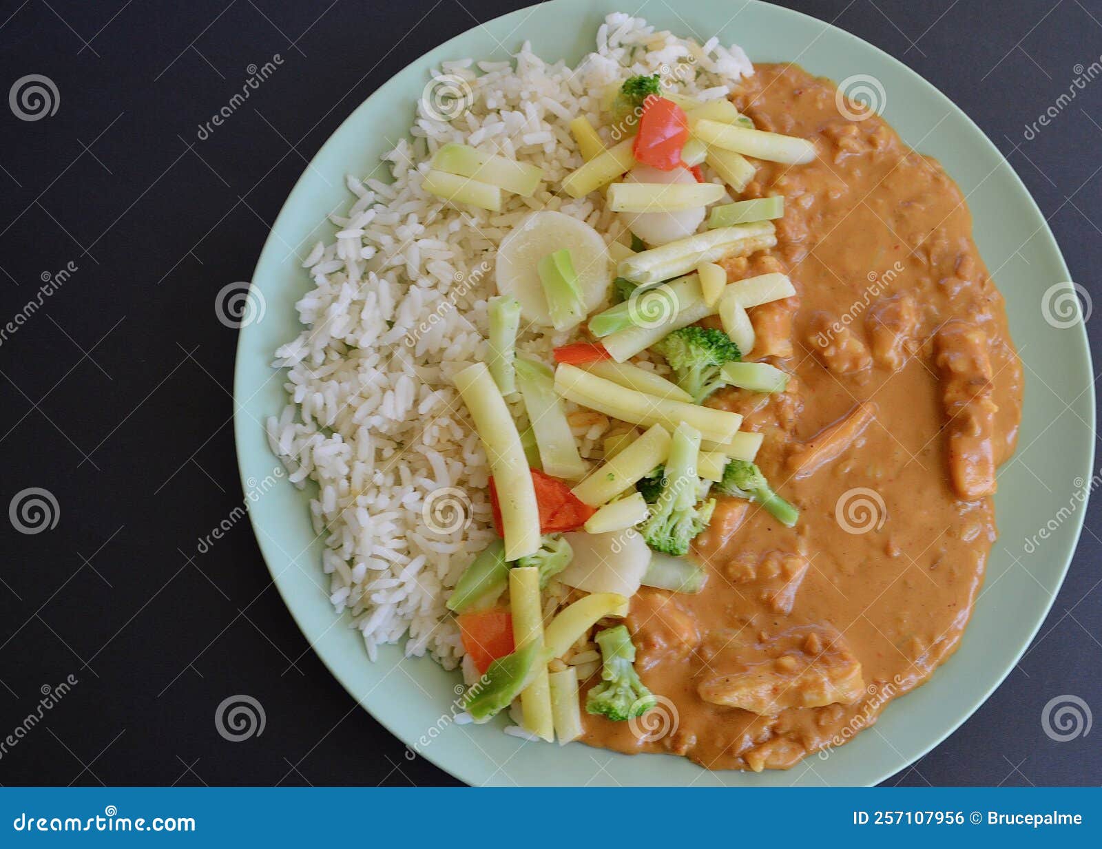 Satay Chicken with Vegetables and Rice Stock Photo - Image of coconut ...
