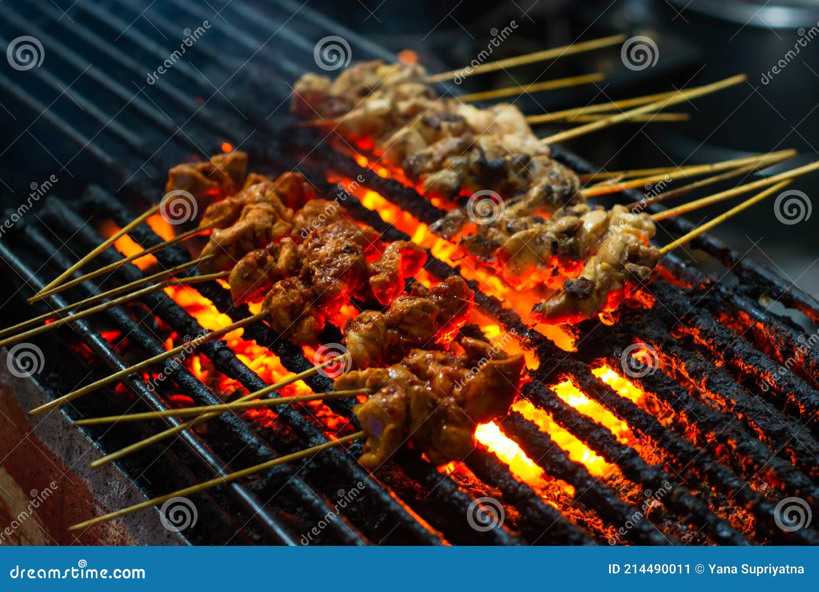 Satay on the grill stock image. Image of asia, ketupat - 214490011