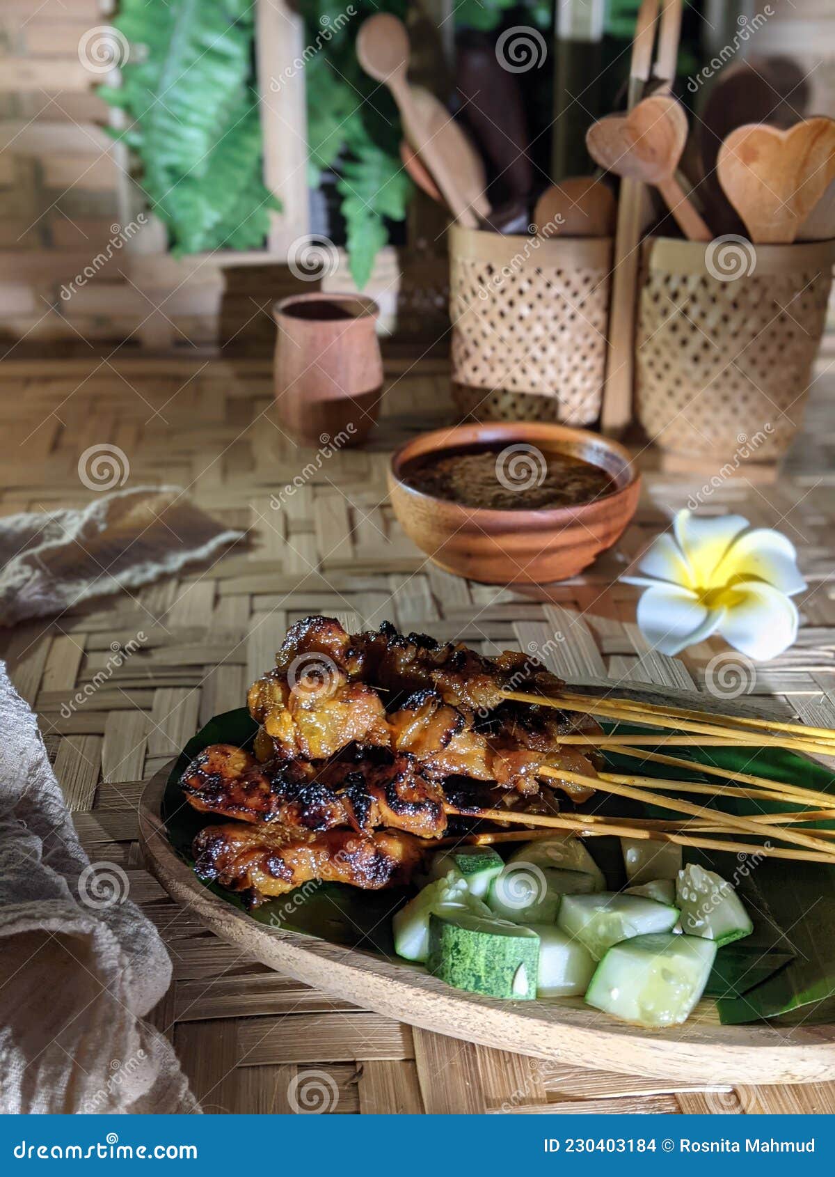 Sate Chicken Grilled from Top View Stock Photo - Image of food, plant ...