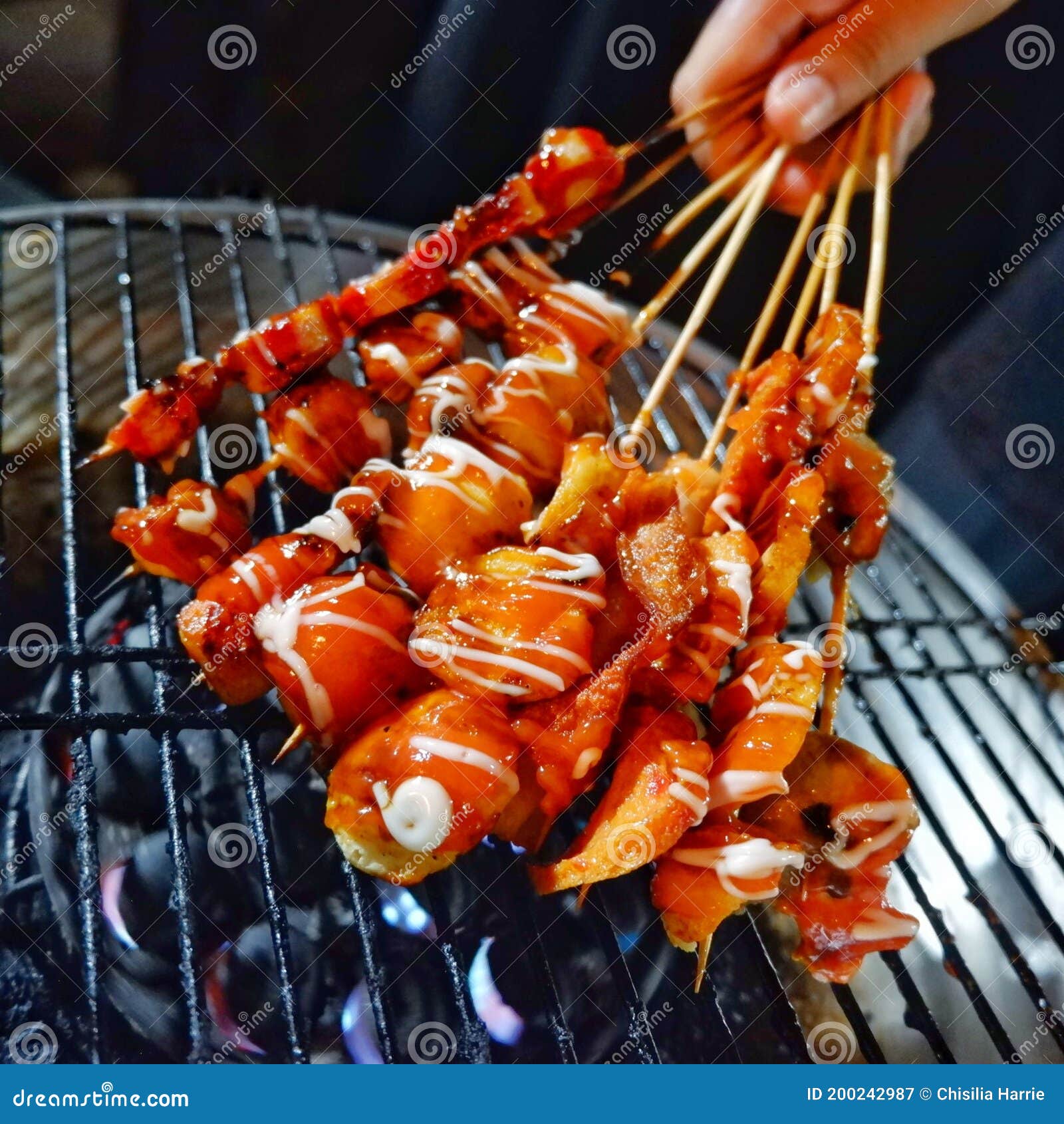 Sate Seafood with Chili Sauce Stock Image - Image of barbecue, cooking ...
