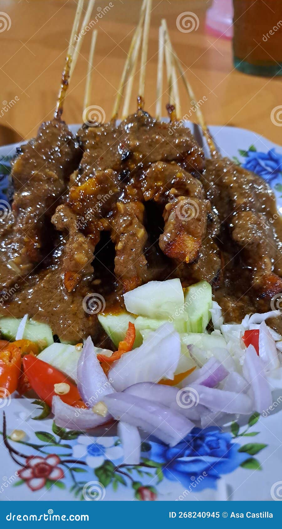 Sate Solo with Chili, Cucumbar, Onion and Rice Cake Stock Image - Image ...