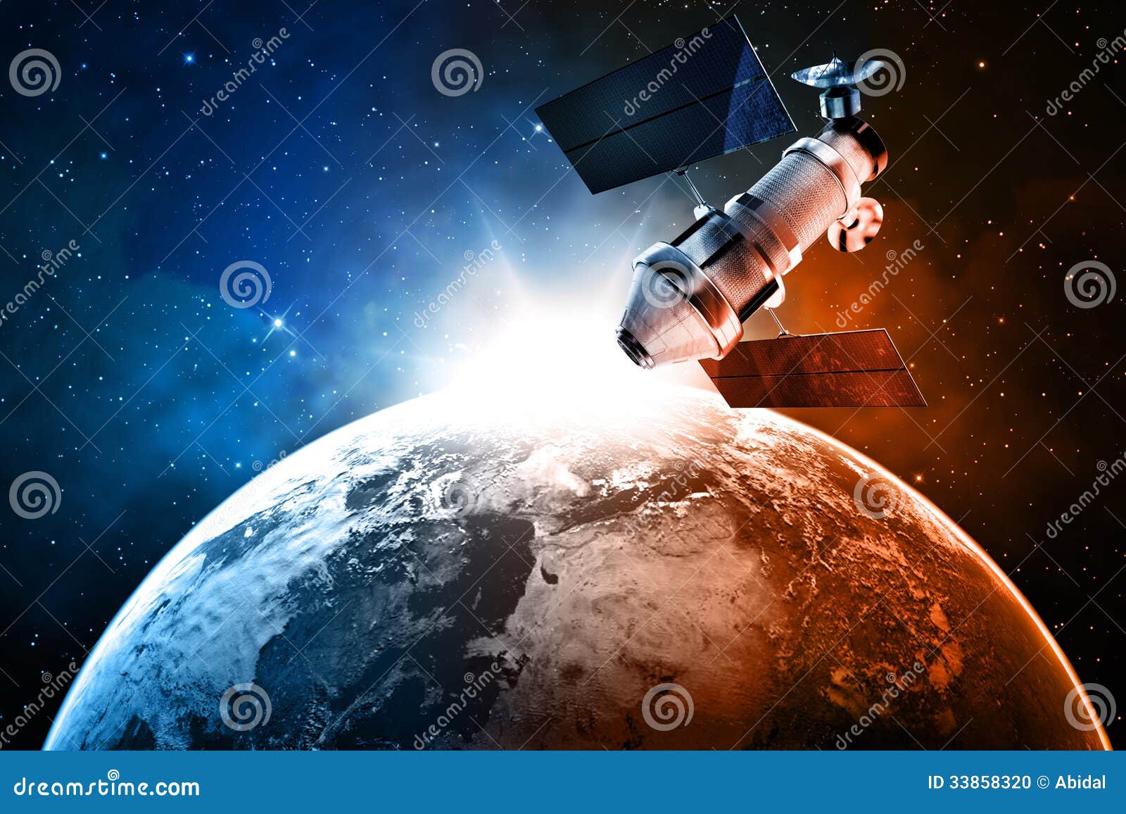 Satelliet in ruimte stock illustratie. Illustration of media - 33858320