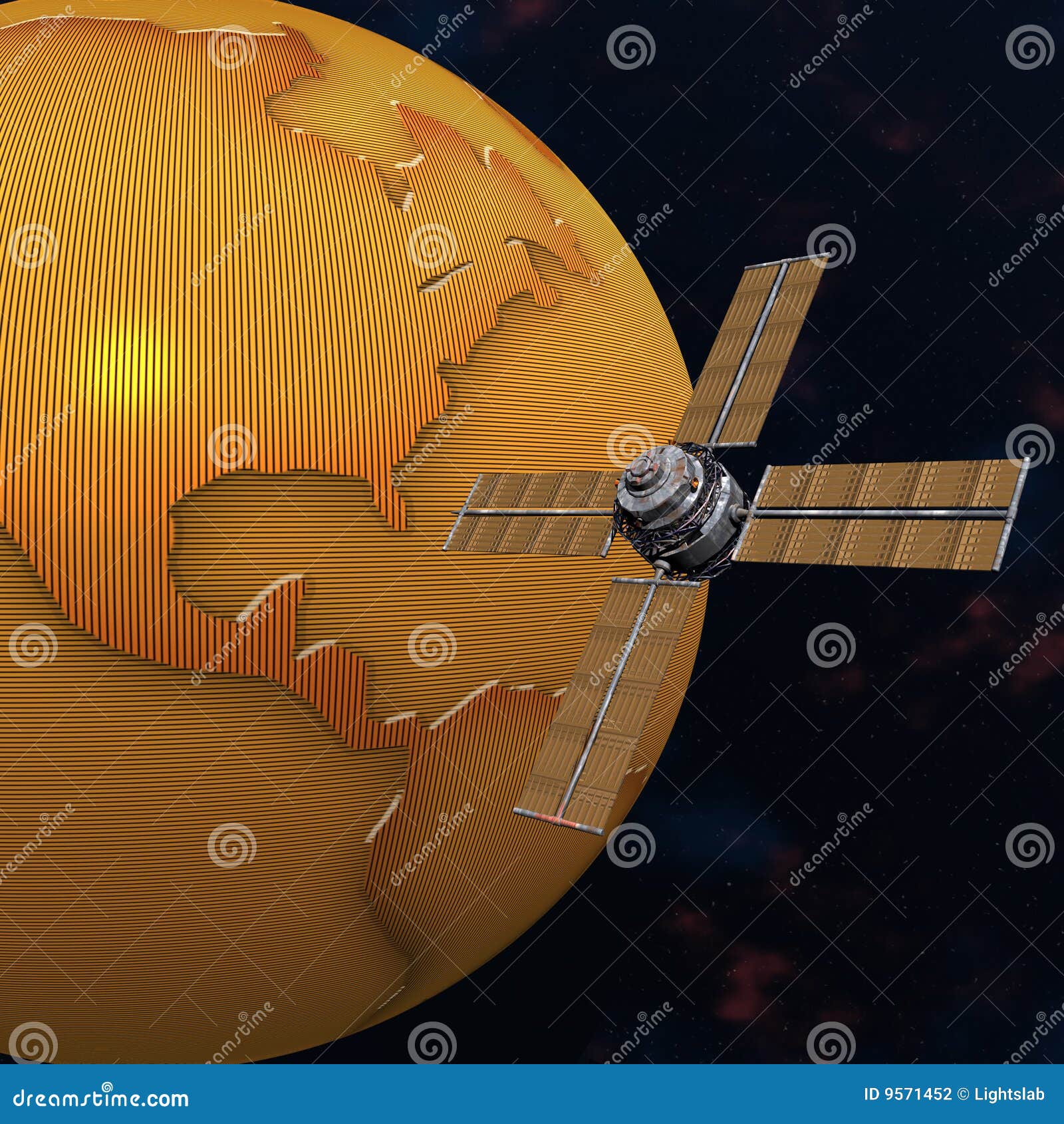 Satelliet Spoetnik Cirkelende Aarde in Ruimte Stock Illustratie ...