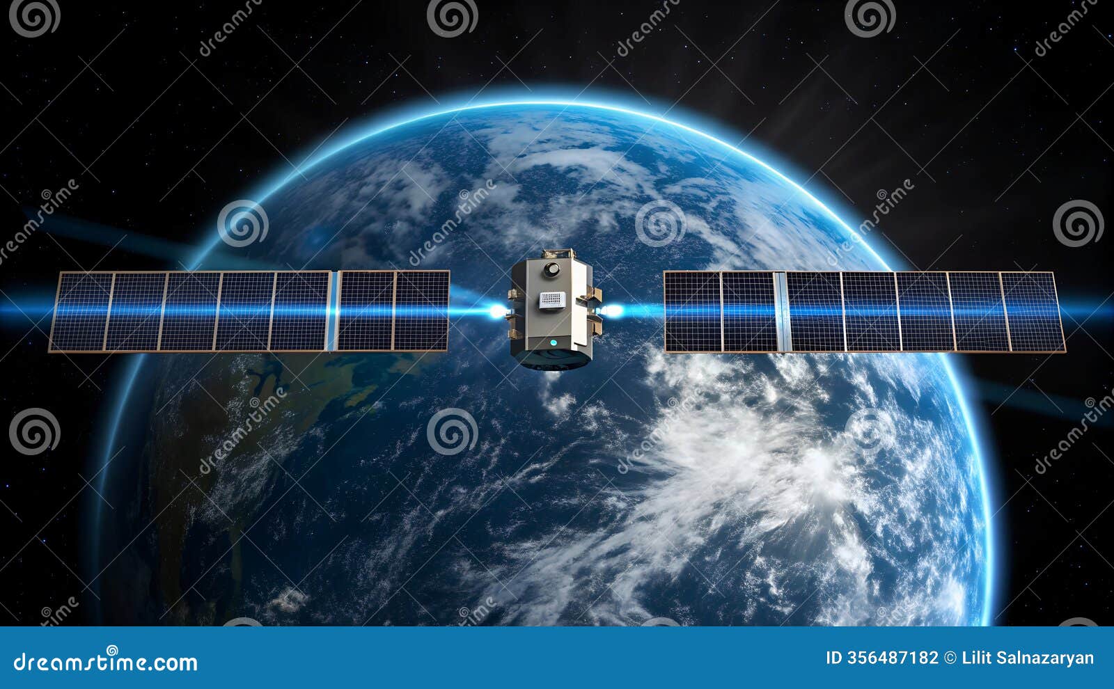 Satellite Above Earth with Blue Lights Stock Photo - Image of ...