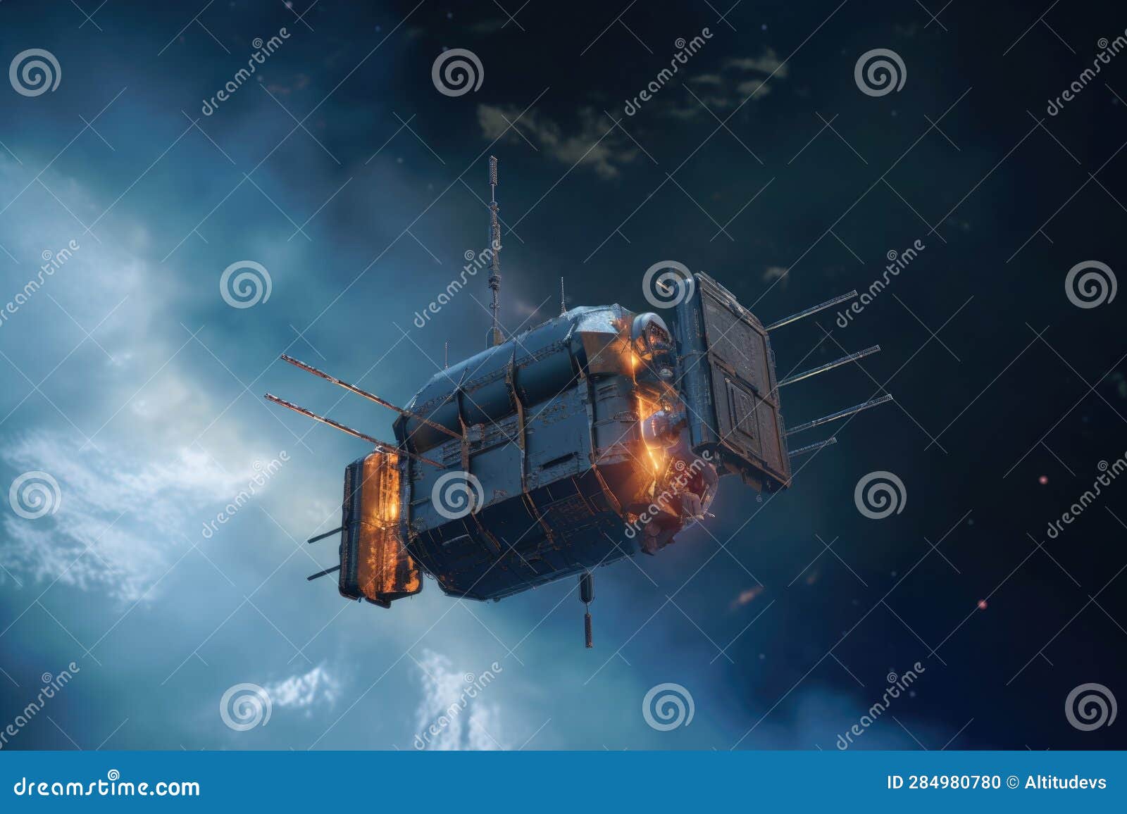 Satellite with Advanced Thermal Control System in Space Stock ...
