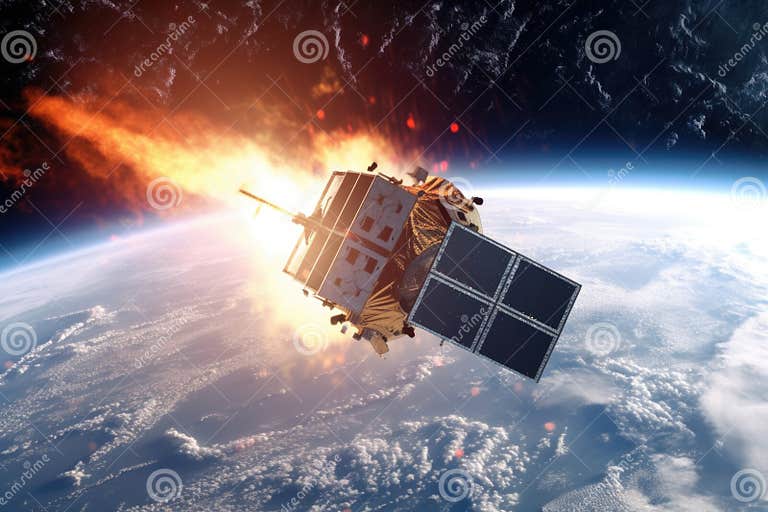 Satellite with Advanced Thermal Control System in Space Stock ...