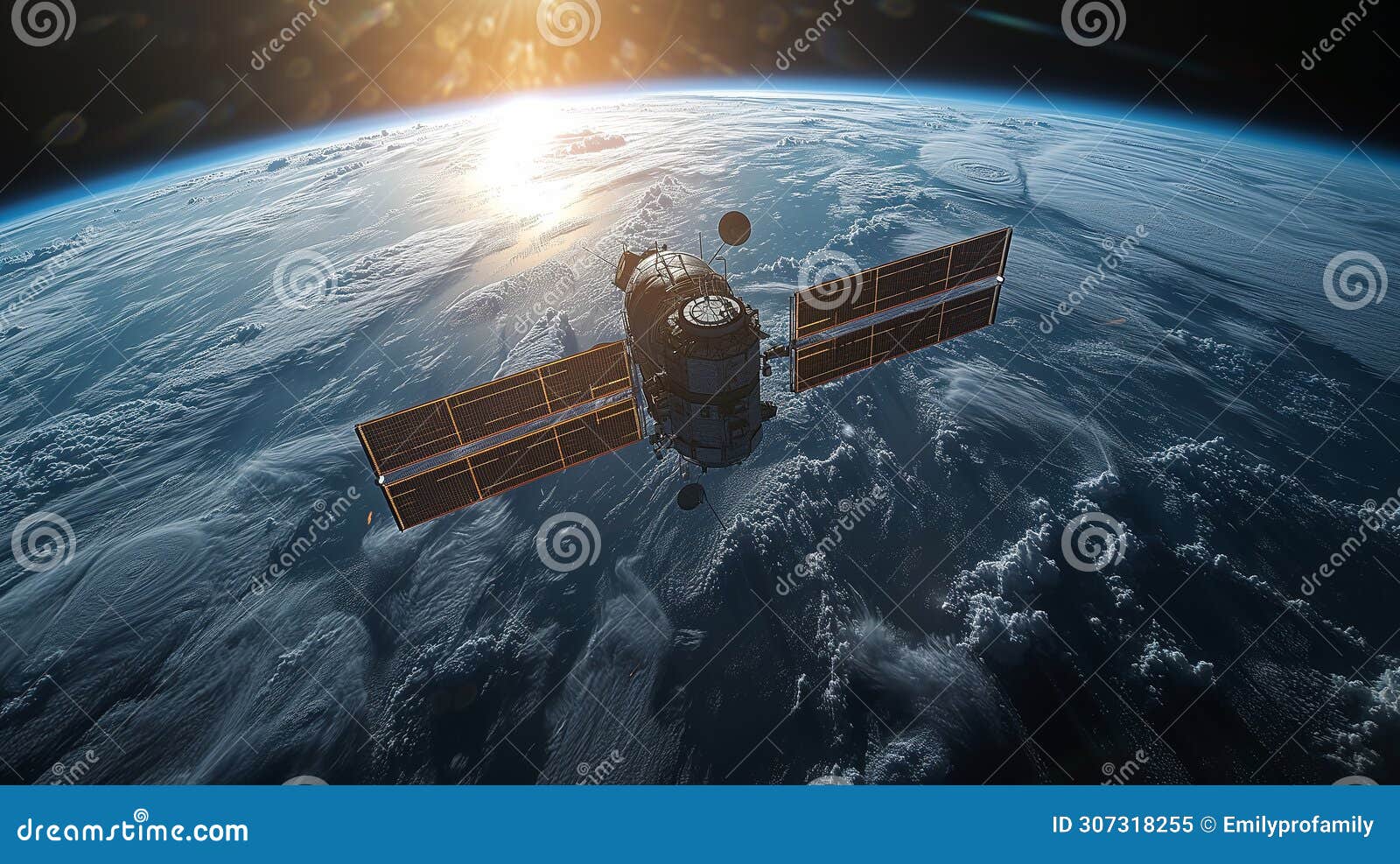 Satellite Against Cosmic Backdrop. Space Exploration, Technology ...