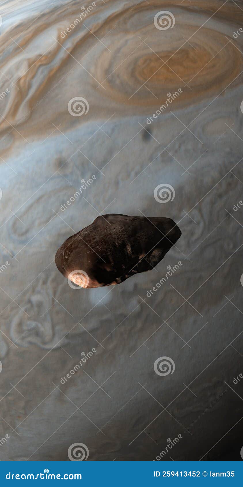 Satellite Amalthea, Jupiter V, Orbiting Around Jupiter Planet. 3d ...