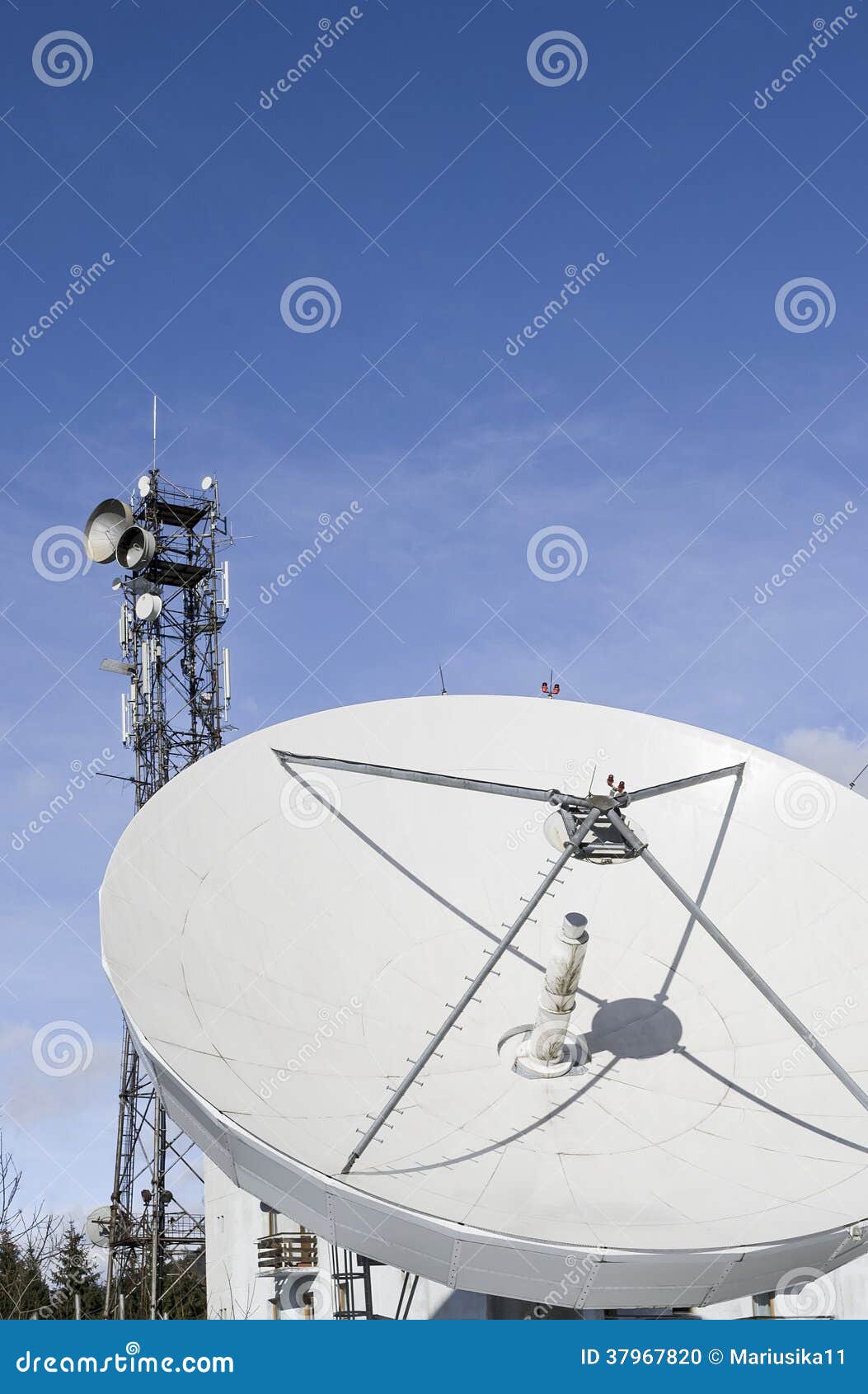 Satellite Antenna and Communications Tower Stock Photo - Image of ...