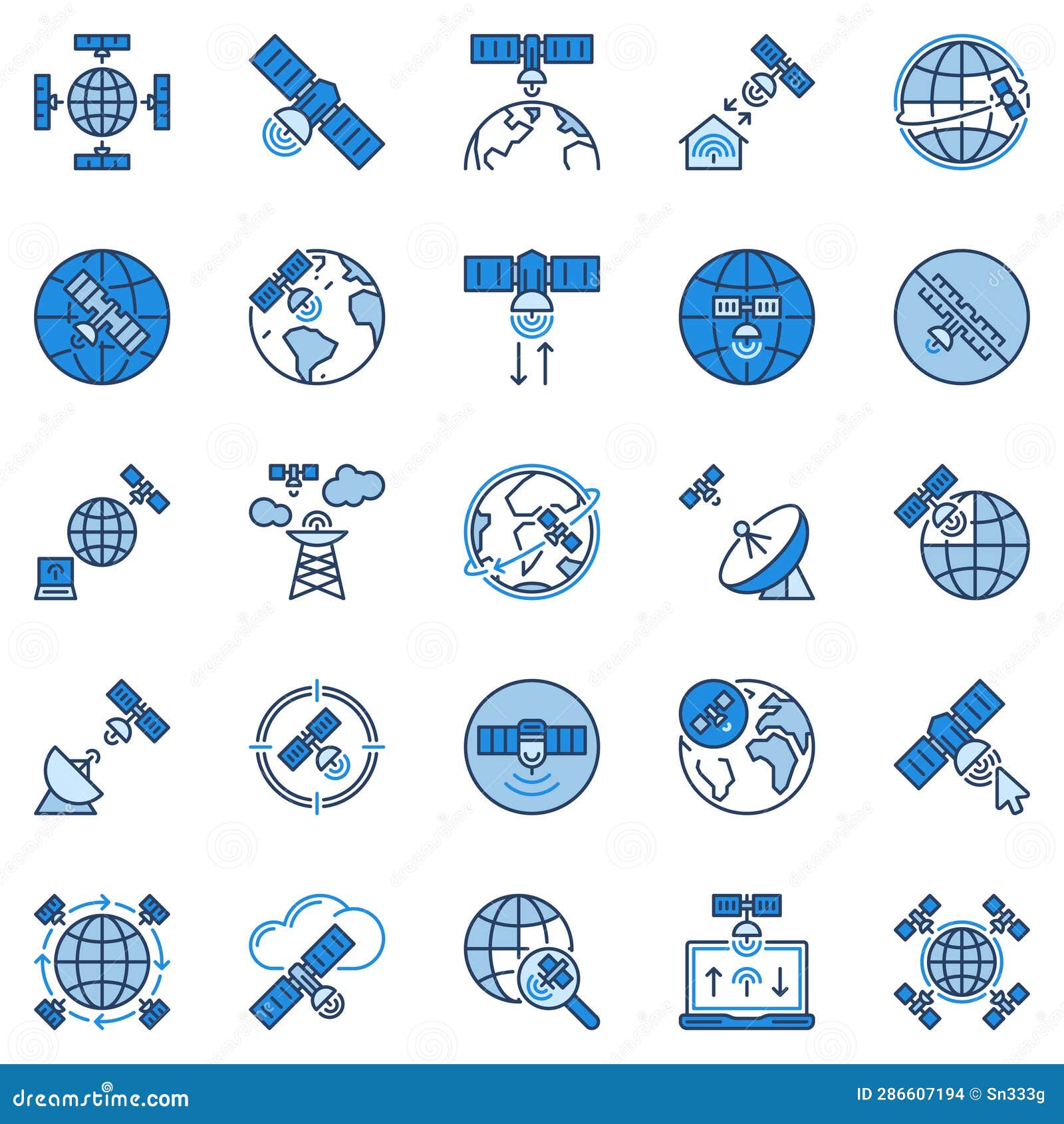 Satellite Broadband or Internet Access Concept Vector Colored Icons Set ...
