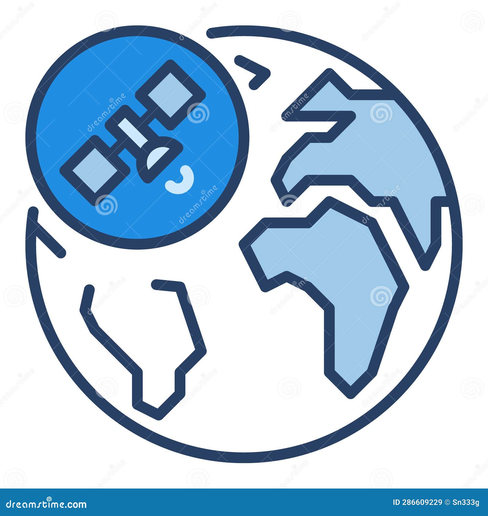 Satellite in Circle with Earth Vector Global Internet Concept Blue ...