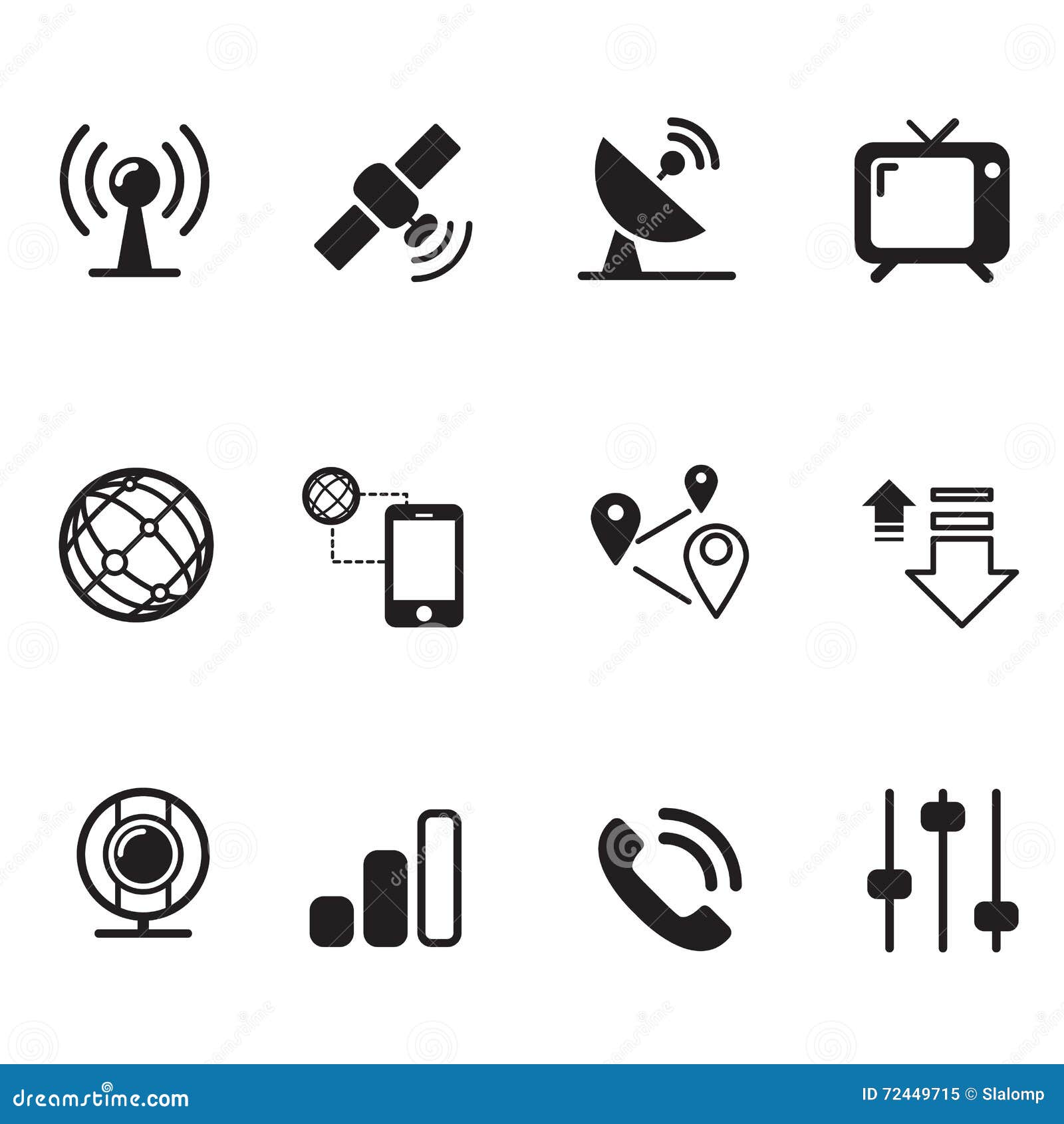 Satellite Communication Technology Silhouette Icons Set Stock Vector ...