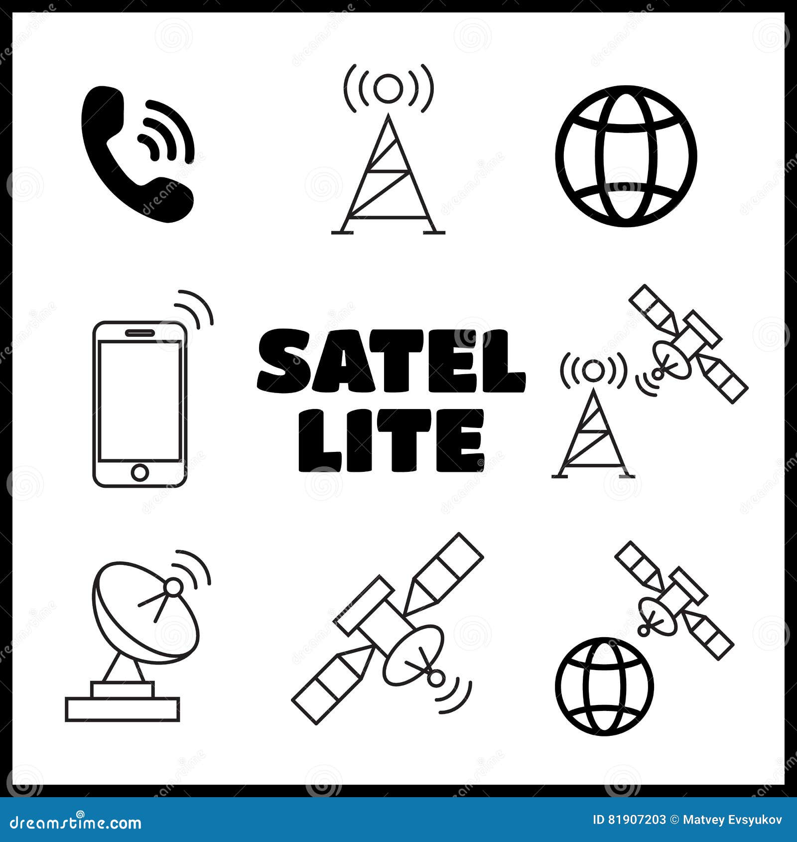 Satellite icons stock illustration. Illustration of black - 81907203