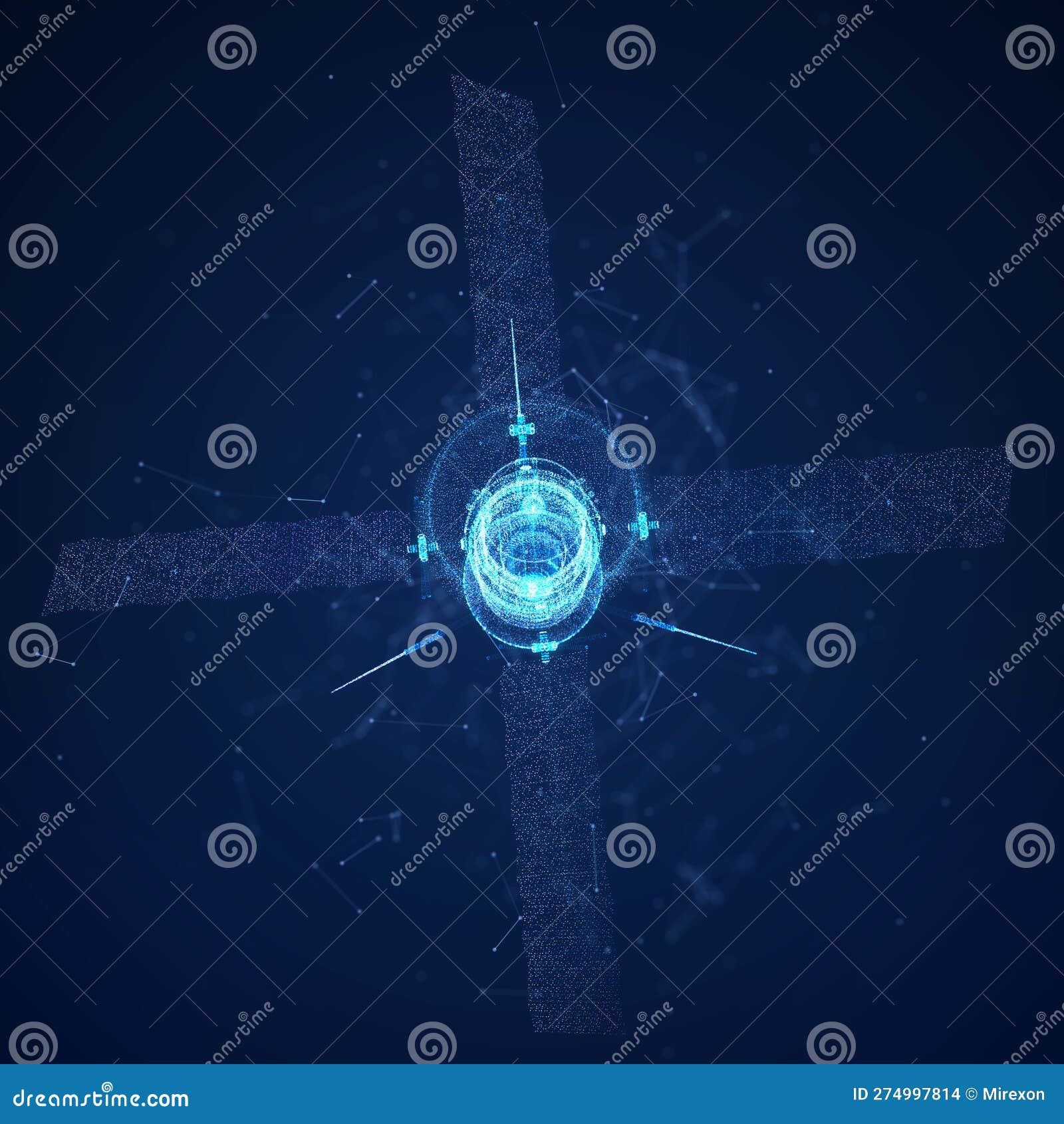 Satellite Communications Solar Panels. Particles Formation of 3d Model ...