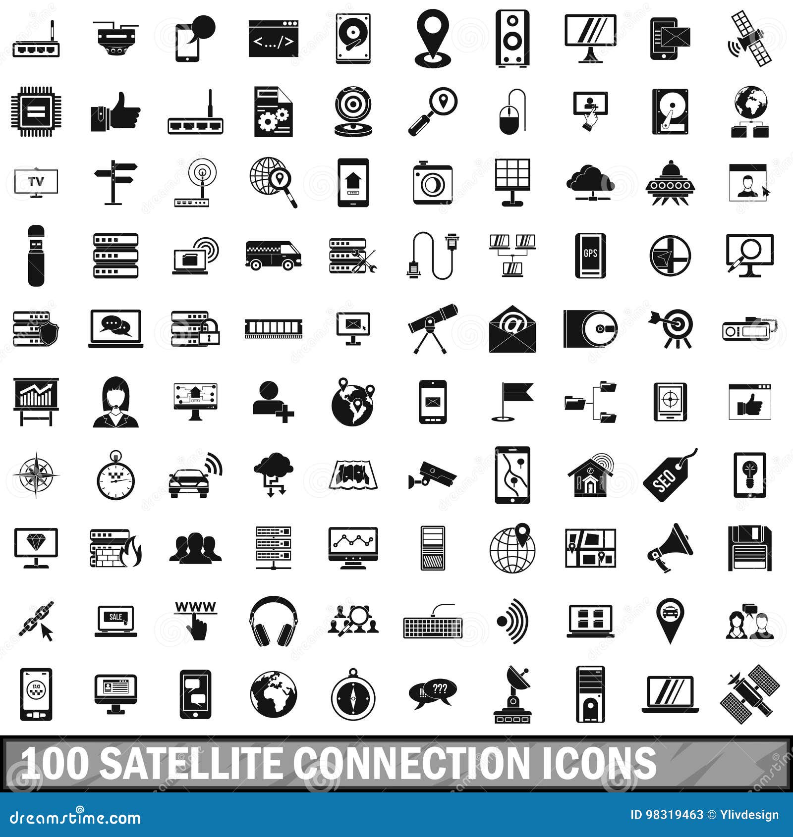 100 Satellite Connection Icons Set, Simple Style Stock Vector ...