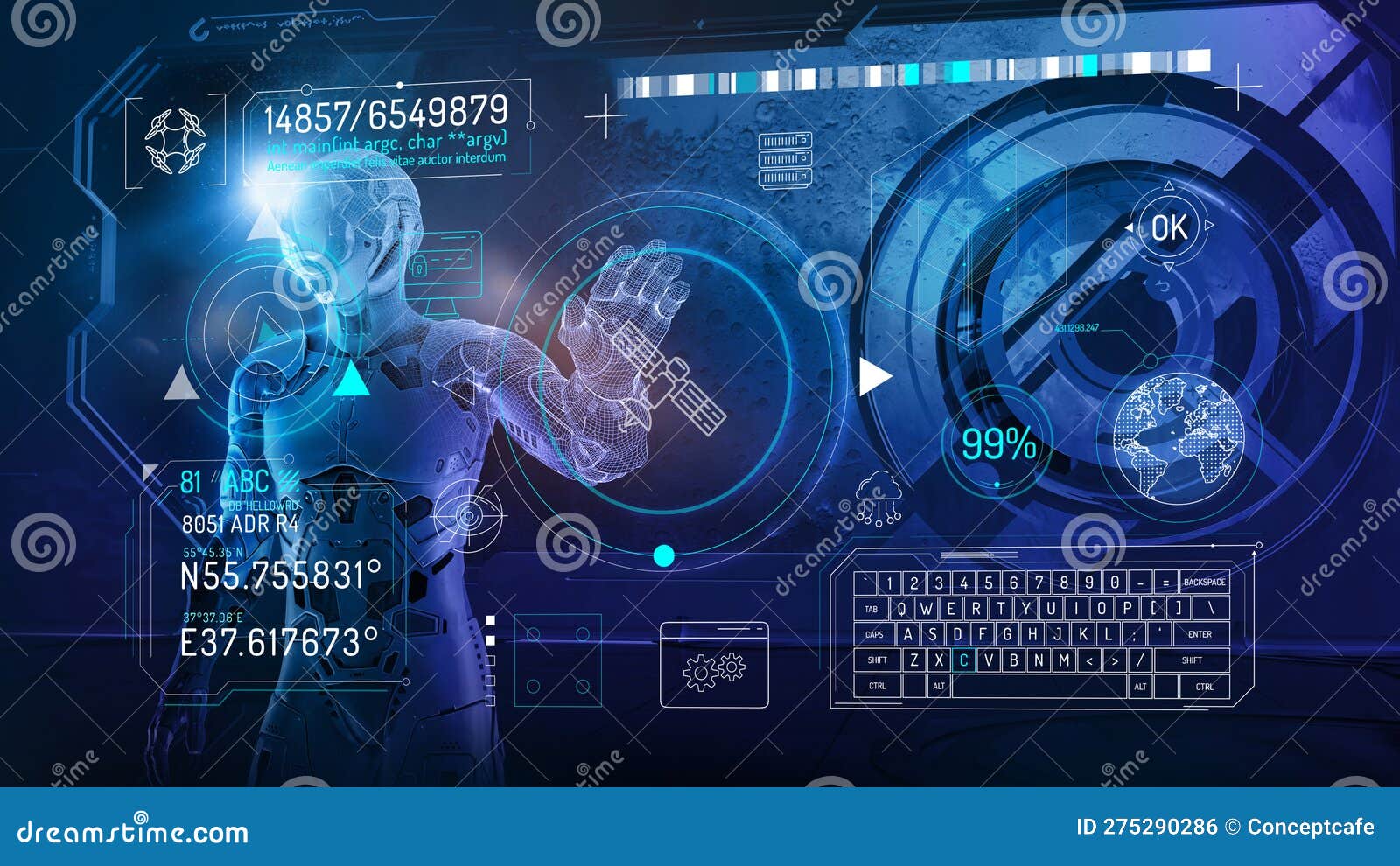 Satellite Data Infographic on Sci-fi Space Background. Stock ...
