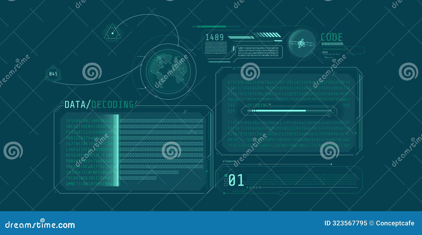 Futuristic HUD Design of Satellite Data Decoding Program. Stock Vector ...