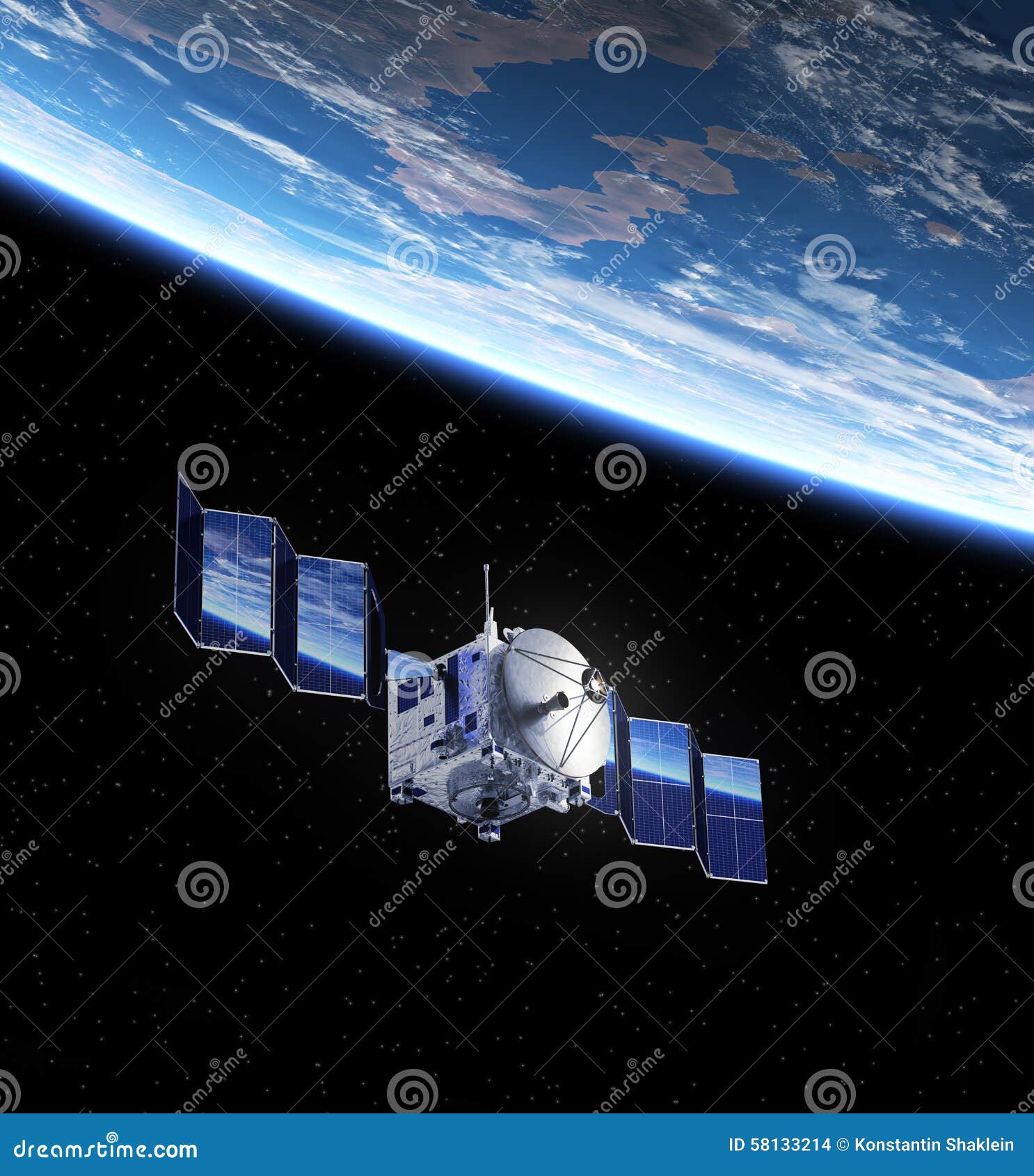 Satellite Deploys Solar Panels in Space Stock Illustration ...
