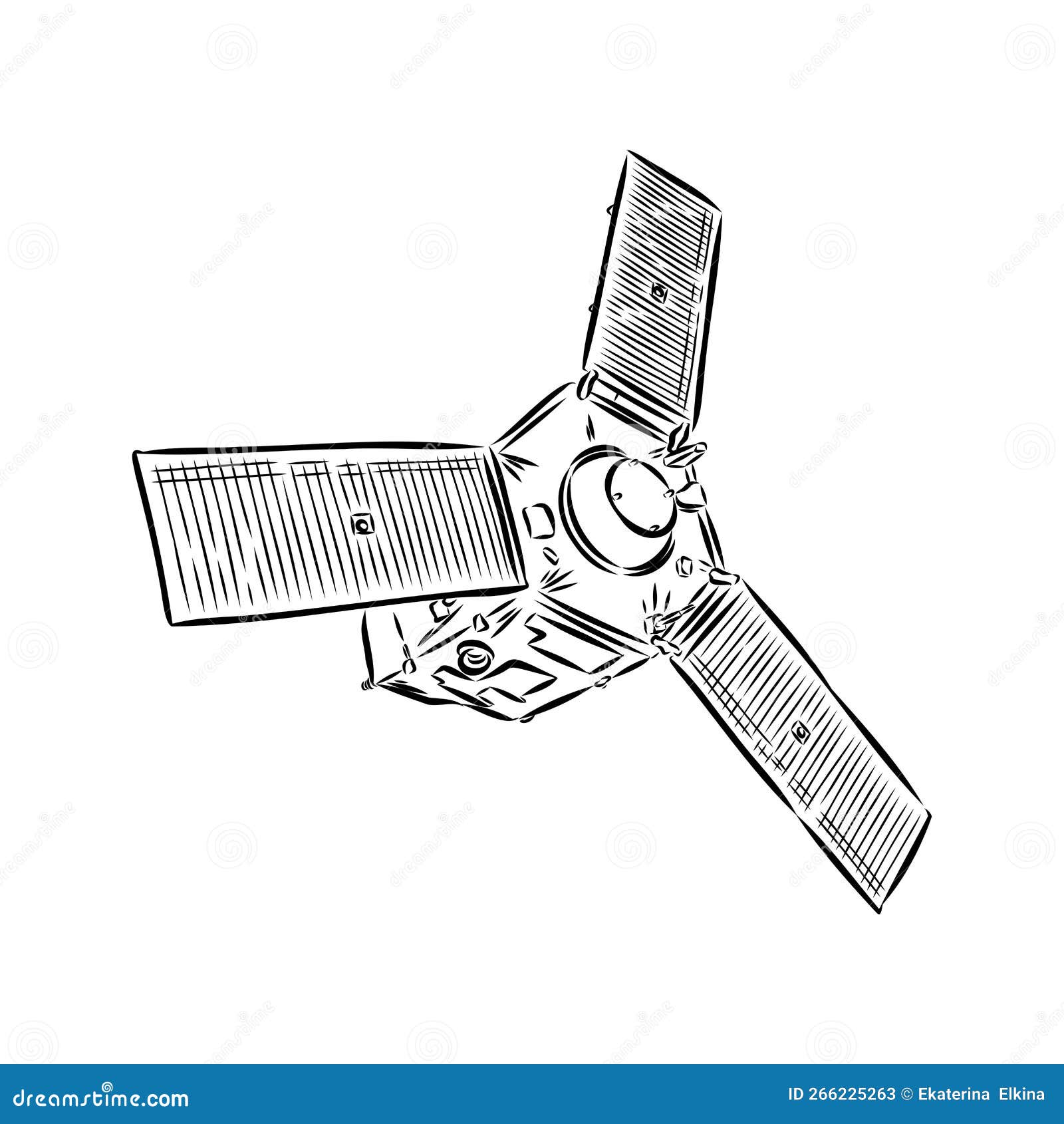 Satellite with Dish Antenna. Doodle Style Space Satellite Vector Stock ...