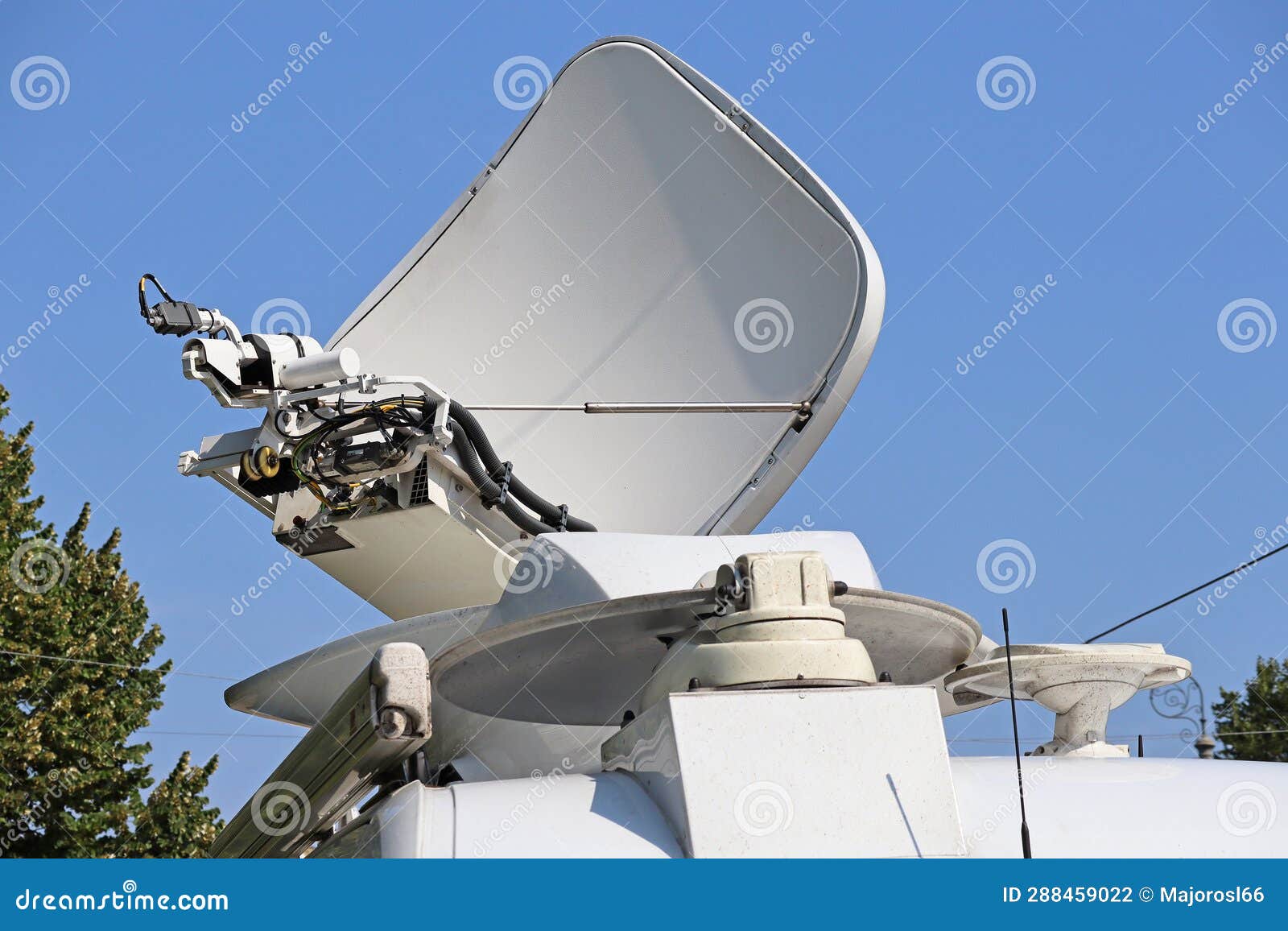 Satellite Dish Antenna on the Top of a Television Car Stock Photo ...