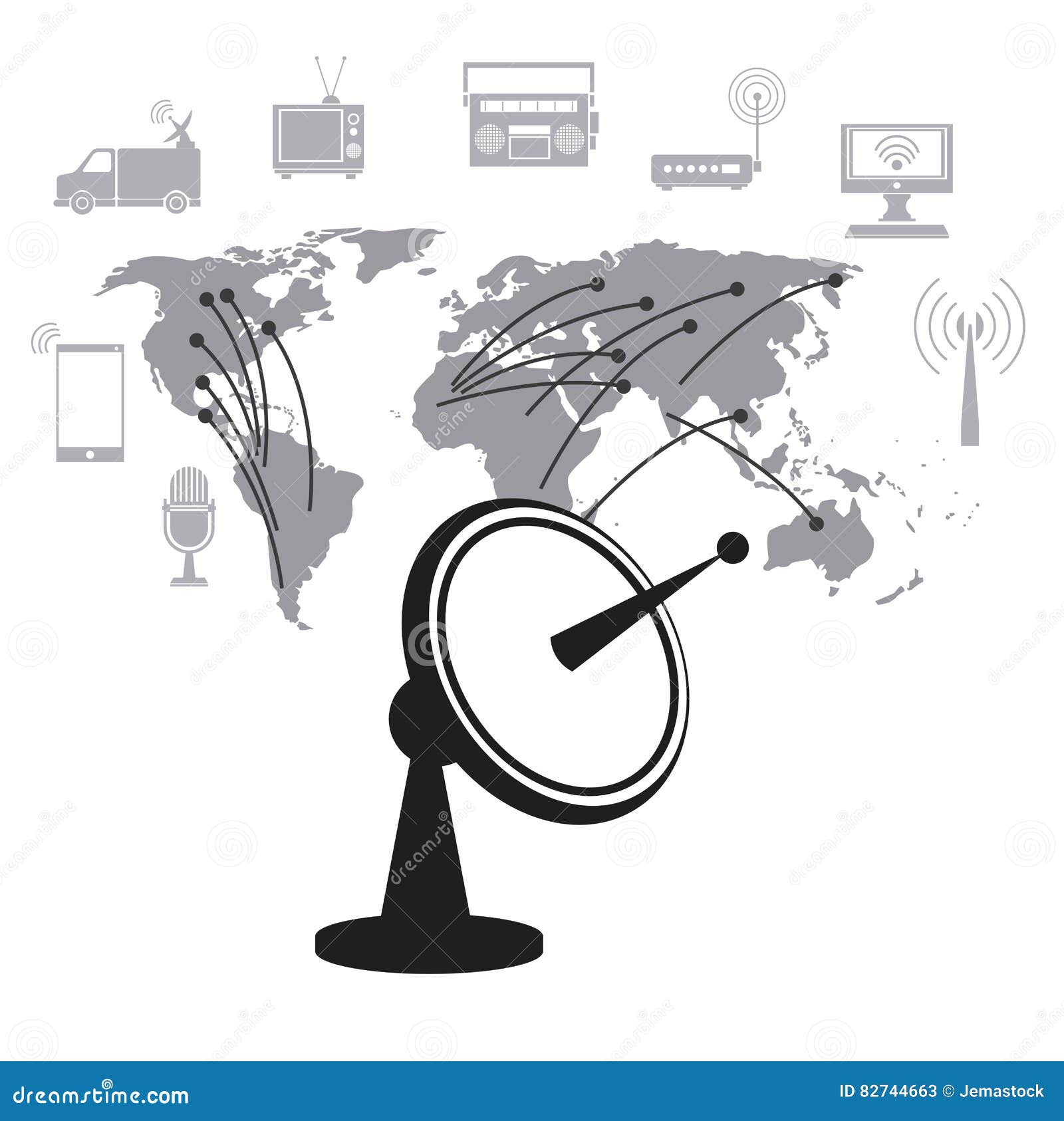 Satellite Dish Data Transmitter Global Service Stock Vector ...