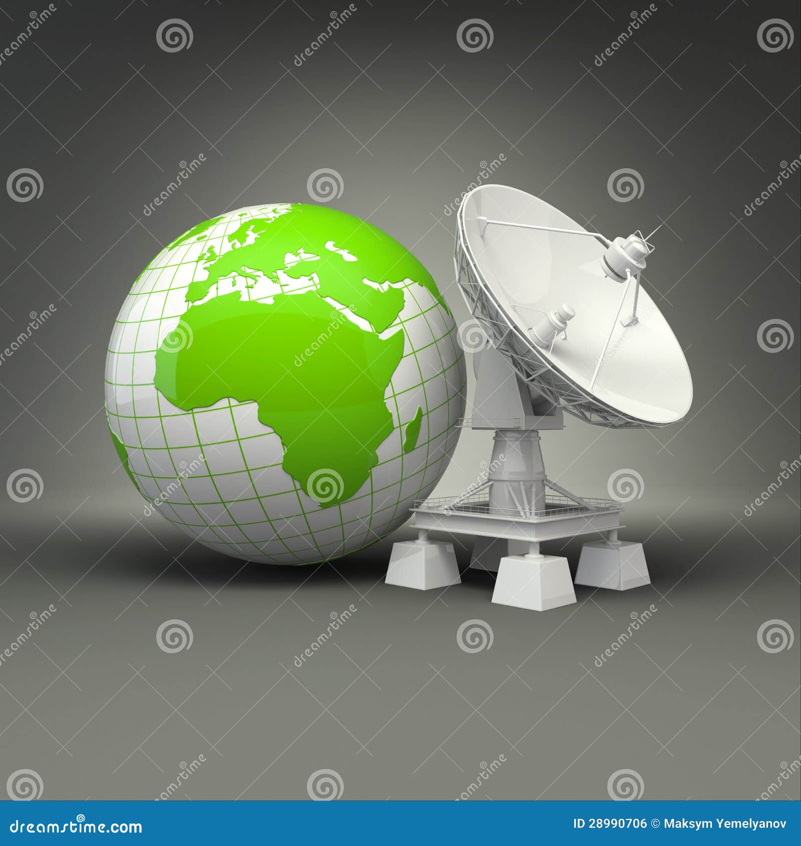 Satellite Dish and Earth on Grey Background Stock Illustration ...
