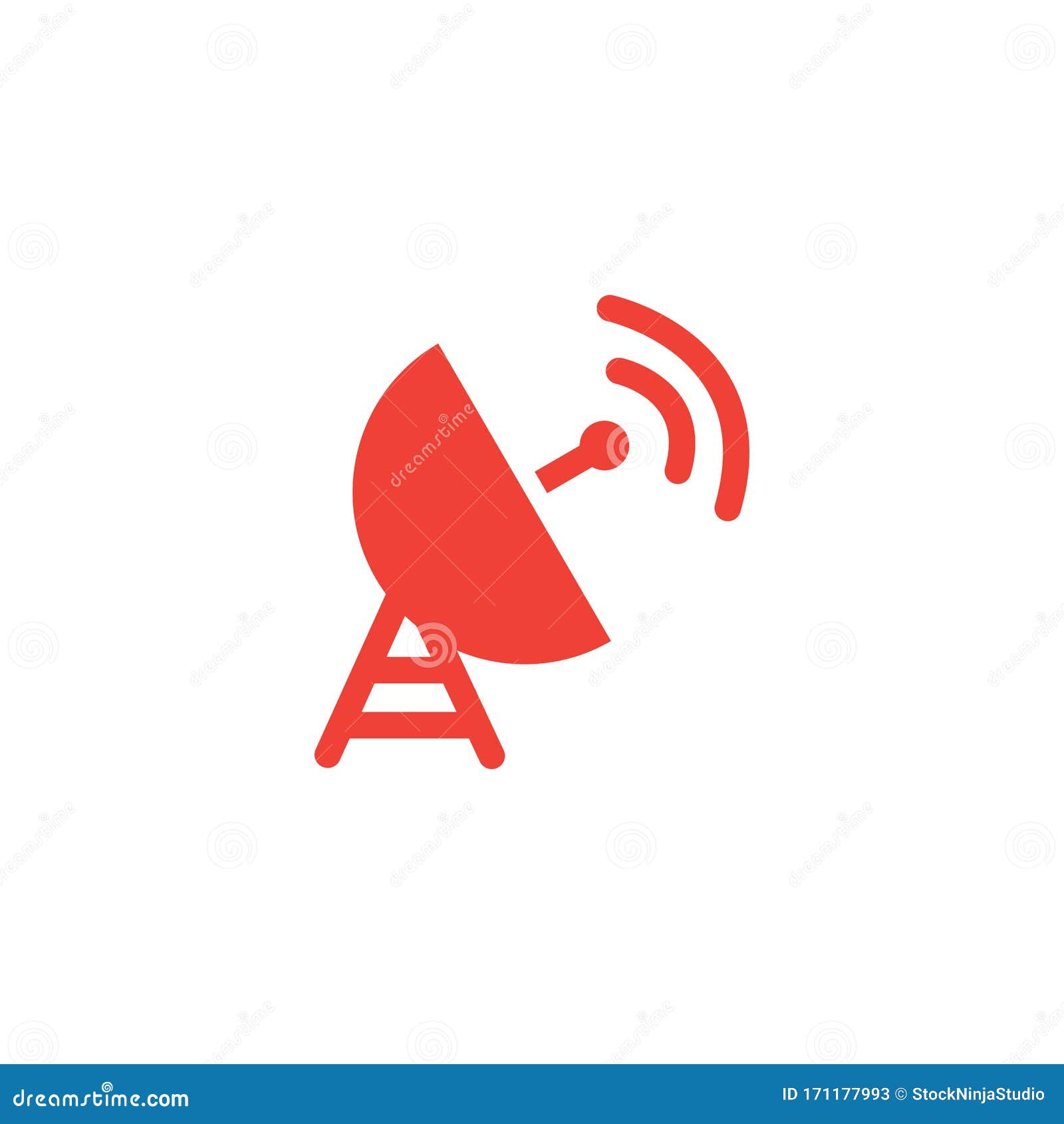 Satellite Dish Red Icon on White Background. Red Flat Style Vector ...