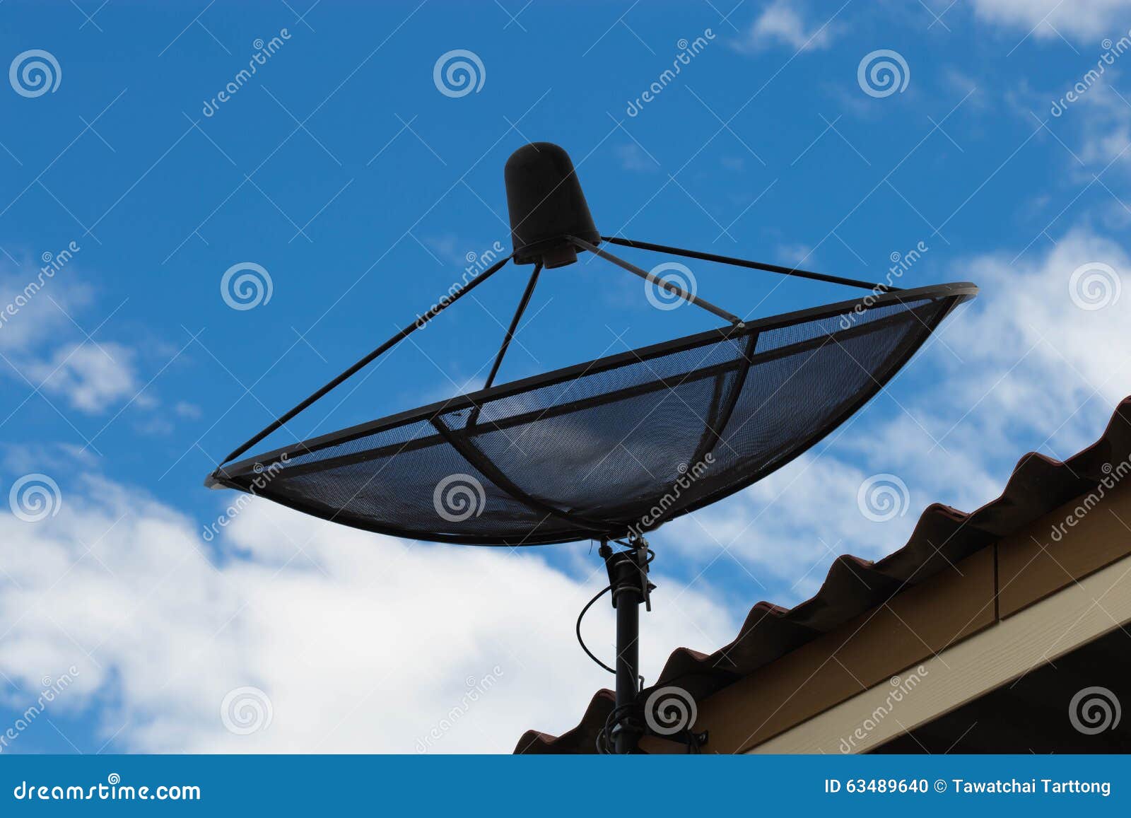 Satellite dish on roof stock photo. Image of clouds, mast - 63489640
