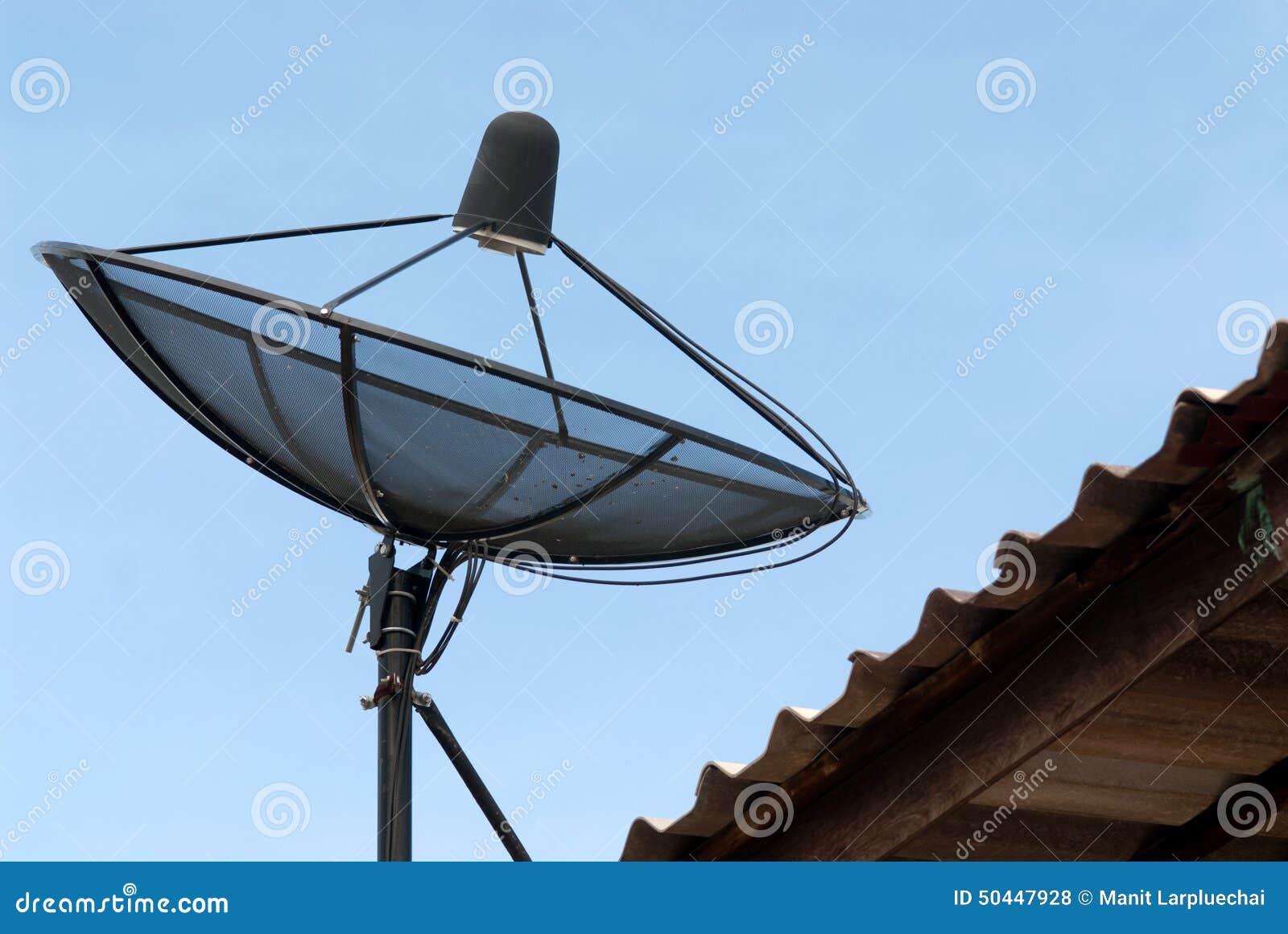 Satellite dish on roof. stock photo. Image of orbit, radio - 50447928