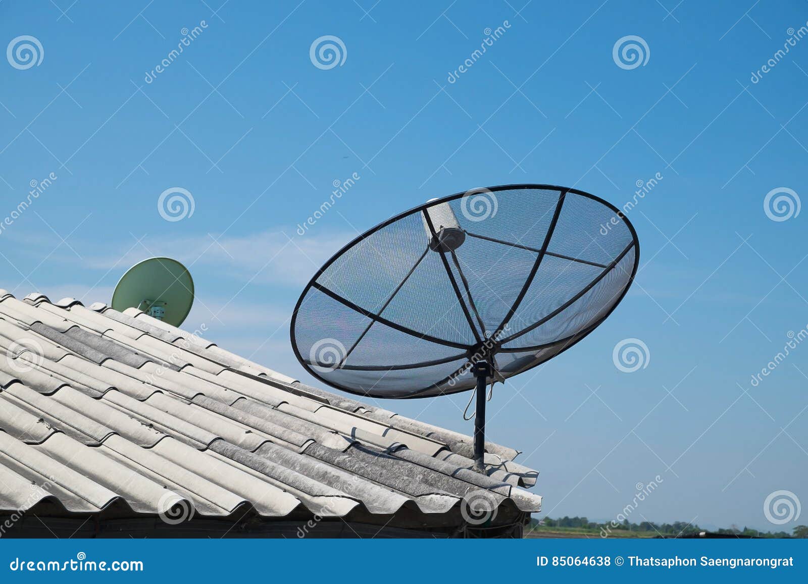 Satellite Dish on the Roof with Blue Sky. Stock Photo - Image of ...
