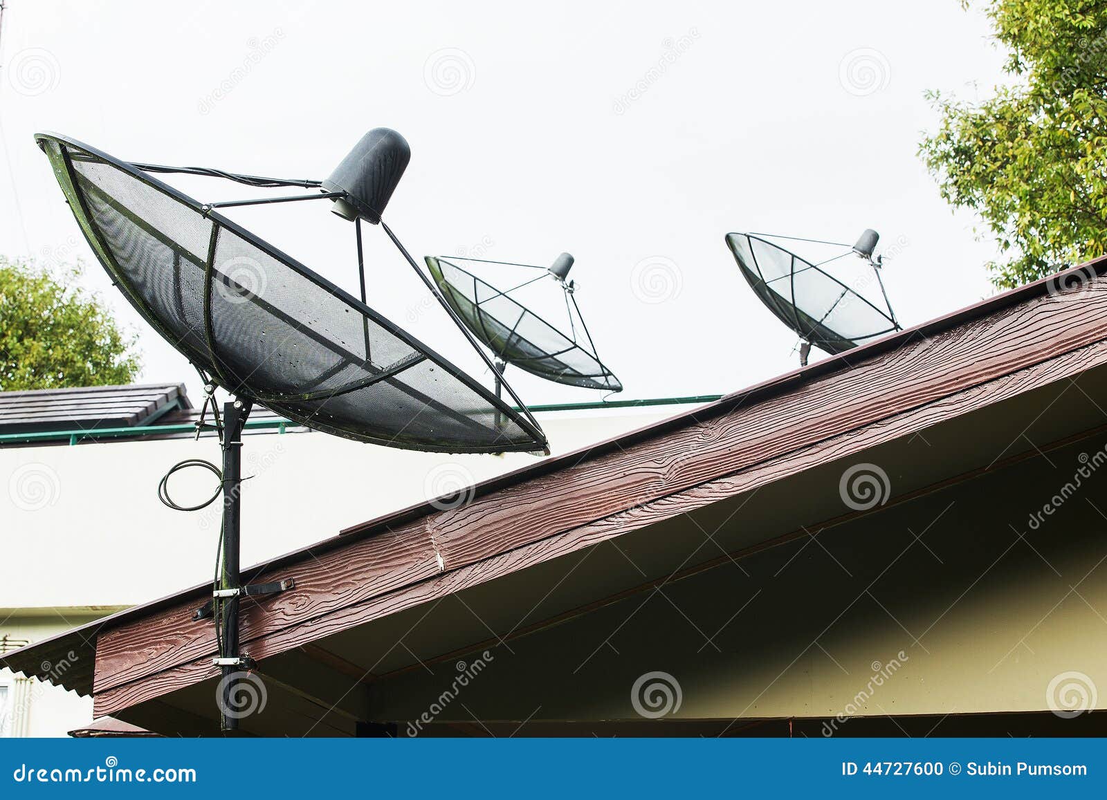 Satellite dish on roof stock photo. Image of television - 44727600