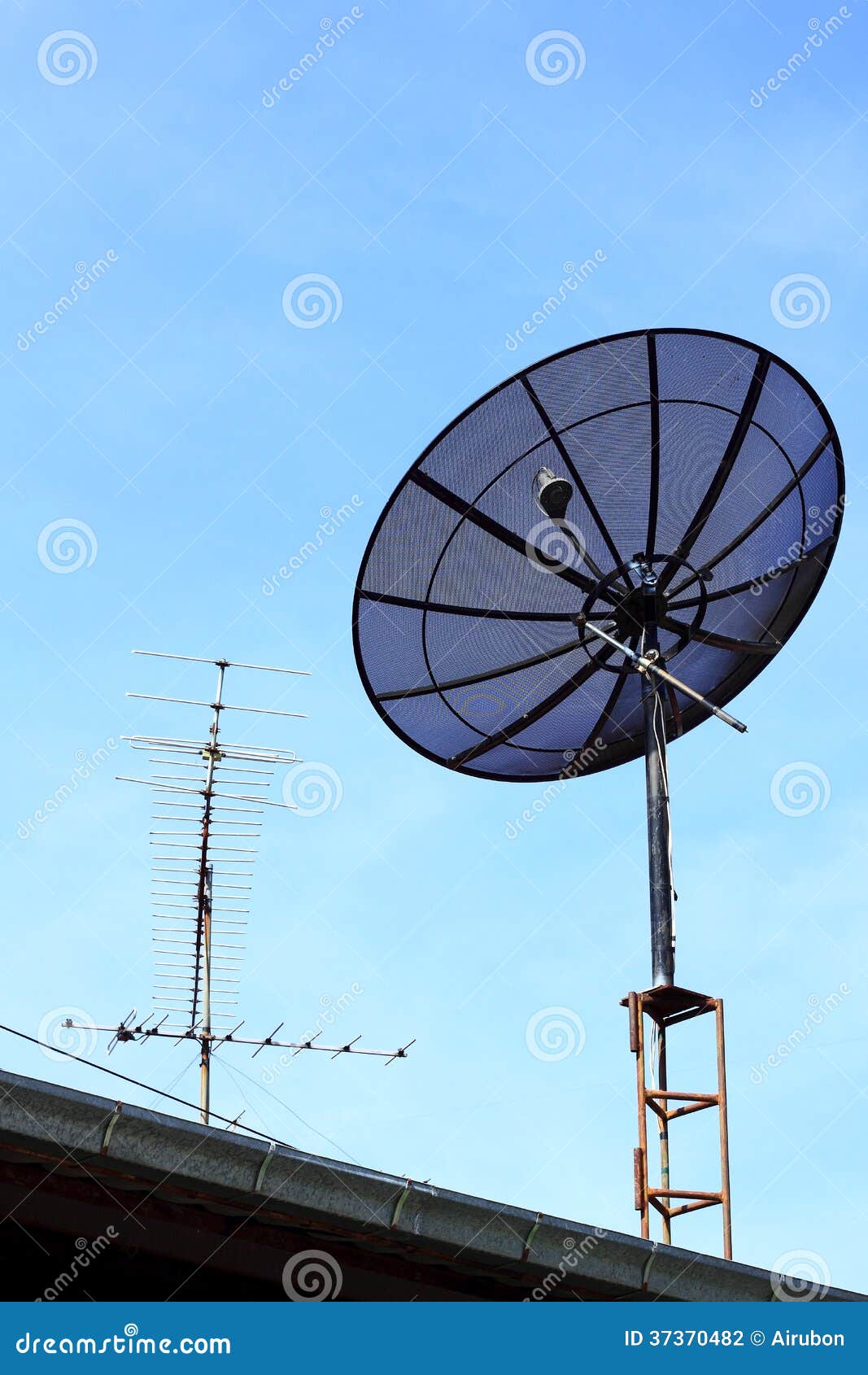Satellite dish on roof stock photo. Image of digital - 37370482