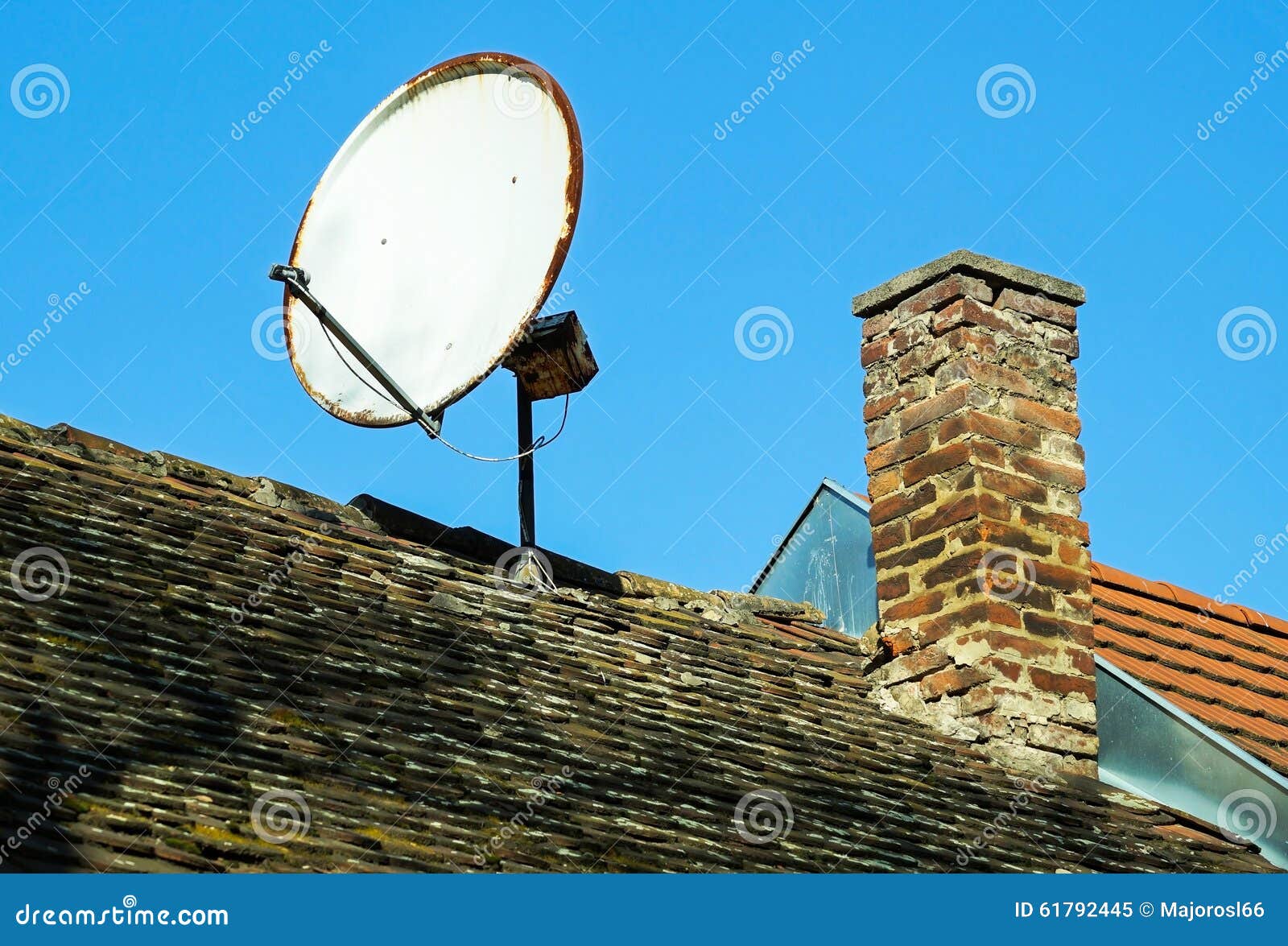 Satellite dish on the roof stock image. Image of blue - 61792445