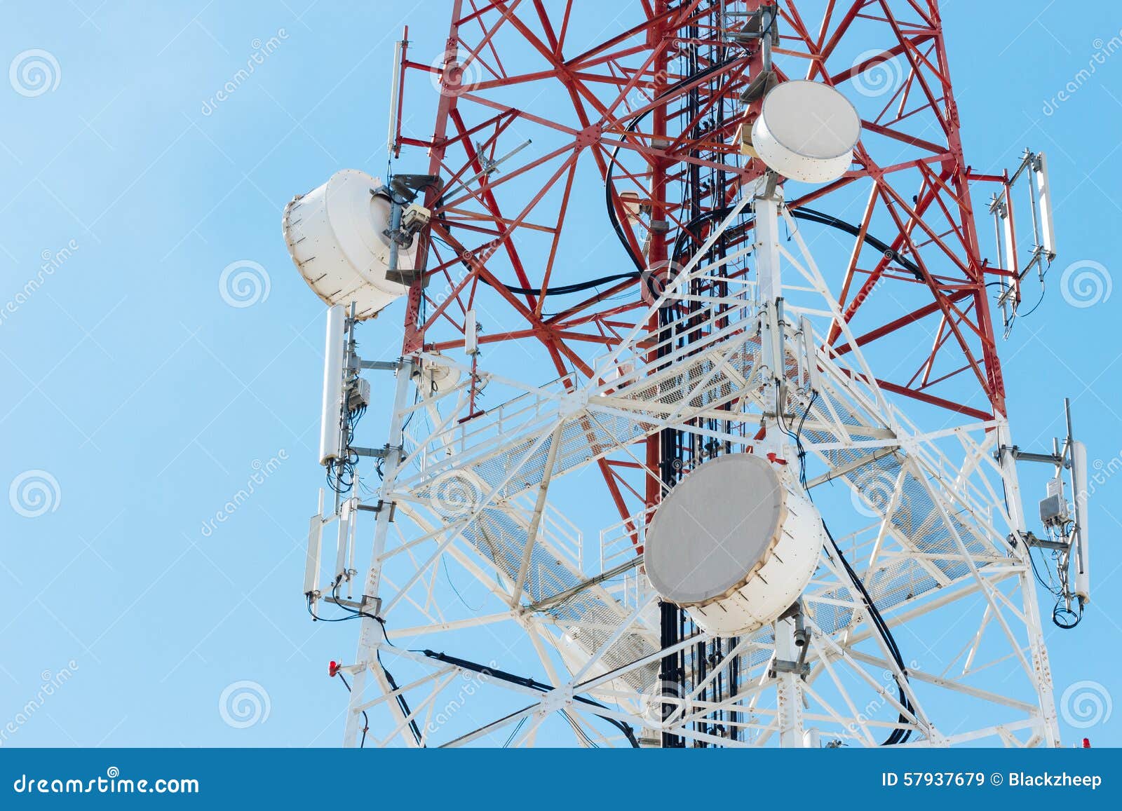 Satellite Dish Telecom Tower on Blue Sky Stock Image - Image of media ...