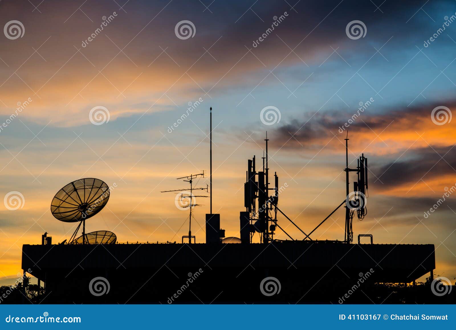 Satellite Dish and Telecom Tower Stock Image - Image of sign, orange ...