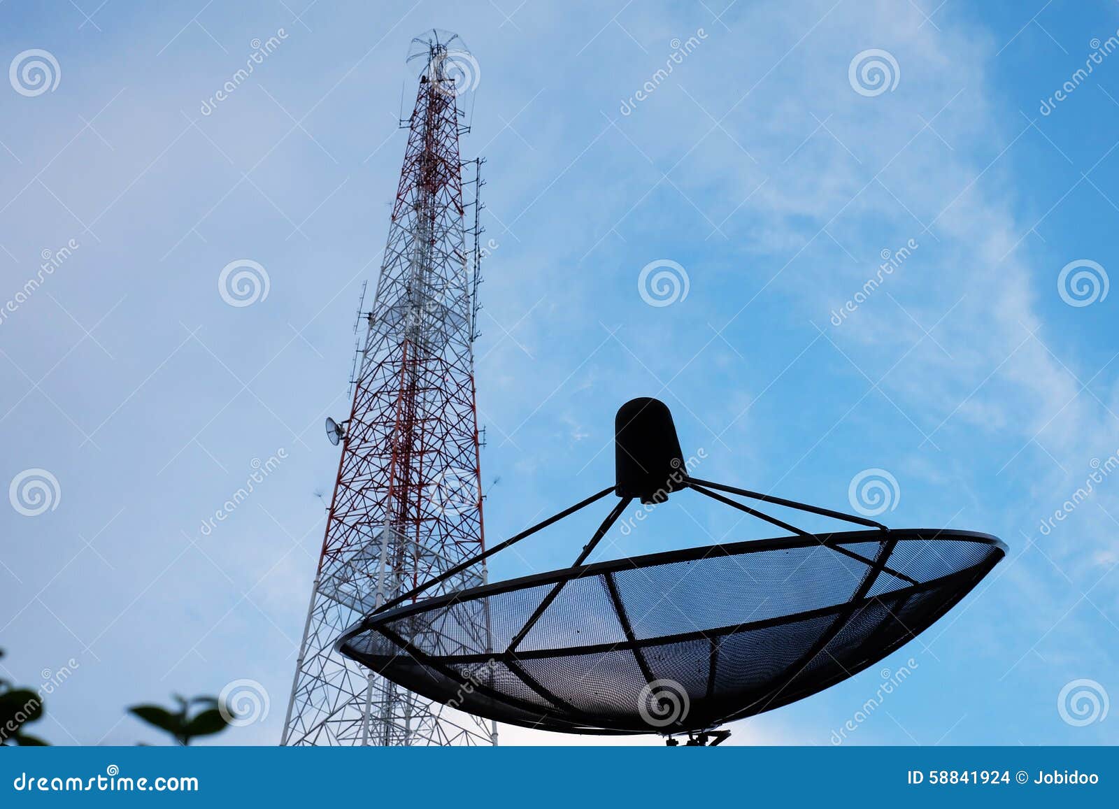 Satellite Dish and Telecommunications Tower Stock Photo - Image of ...