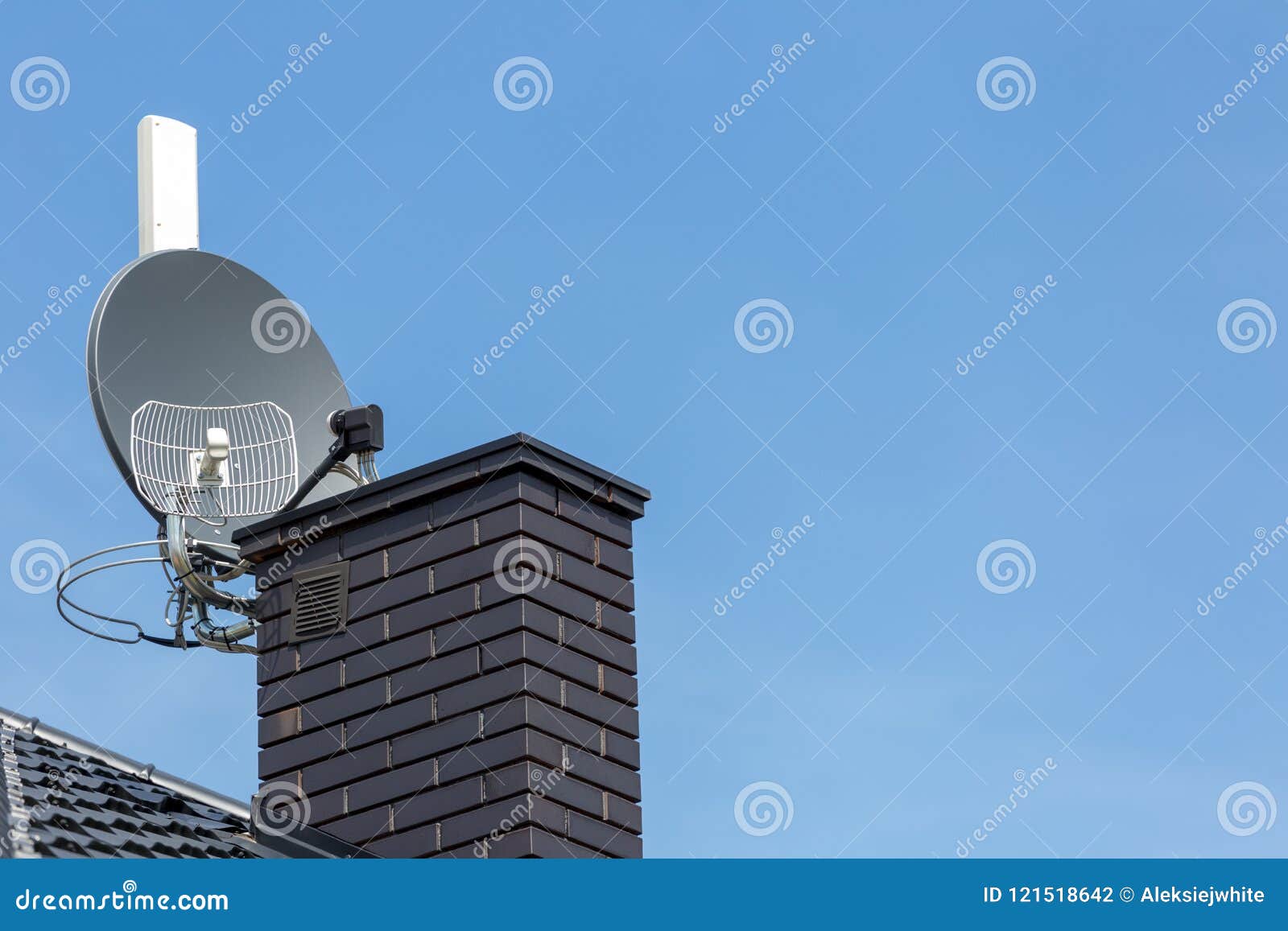 Satellite Dish and Tv, Radio and Wireless Internet Antenna Stock Photo ...