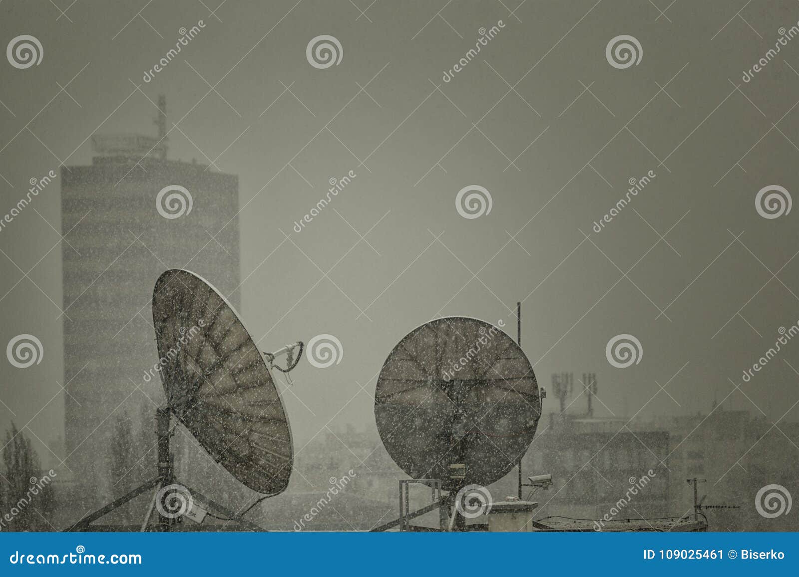 Satellite Dishes during Snow Blizzard Stock Image - Image of signal ... Satellite Dishes during Snow Blizzard Stock Image - Image of signal ...