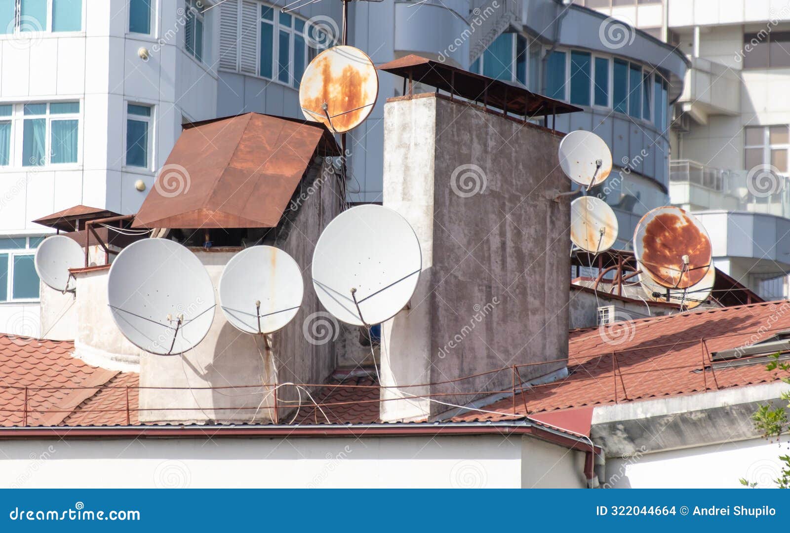 Satellite Dishes on the Roof of the House Stock Photo - Image of ...